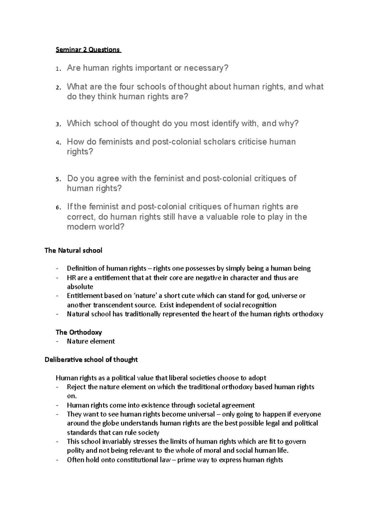 What are Human Rights - Seminar - Seminar 2 Quesions 1. Are human ...