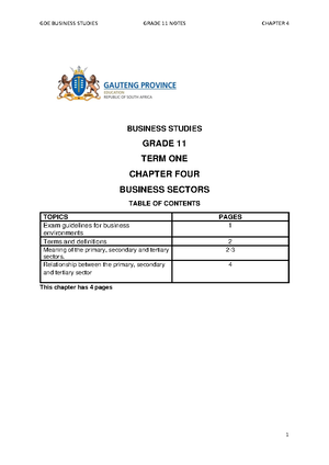 2020 Business Studiess Grade 11 Notes Chapter ONE - BUSINESS STUDIES ...