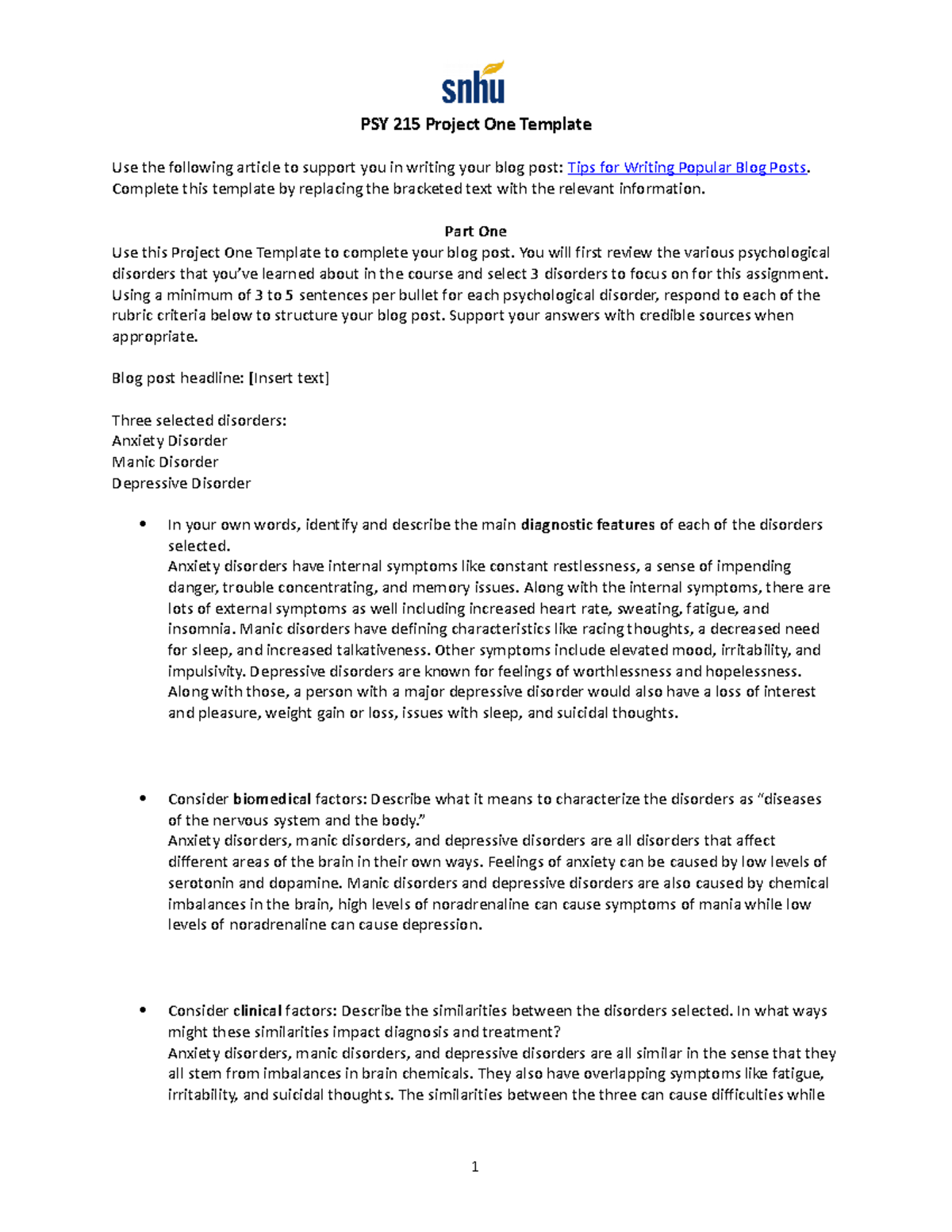 PSY 215 Project One - PSY 215 Project One Template Use the following ...