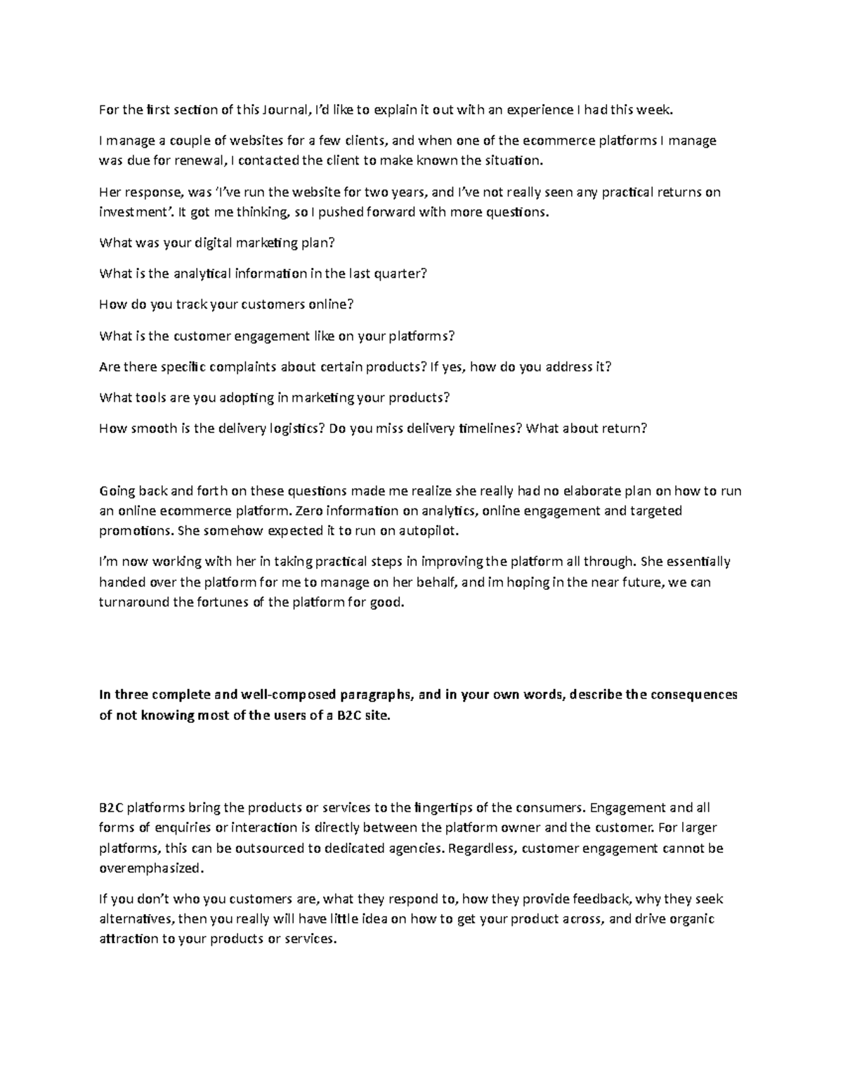 BUS 2202 Learning Journal UNIT 4 - For the first section of this ...