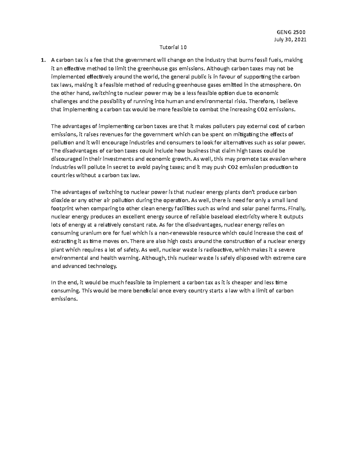Tutorial 10 - Study Guide - GENG 2500 July 30, 2021 Tutorial 10 A ...