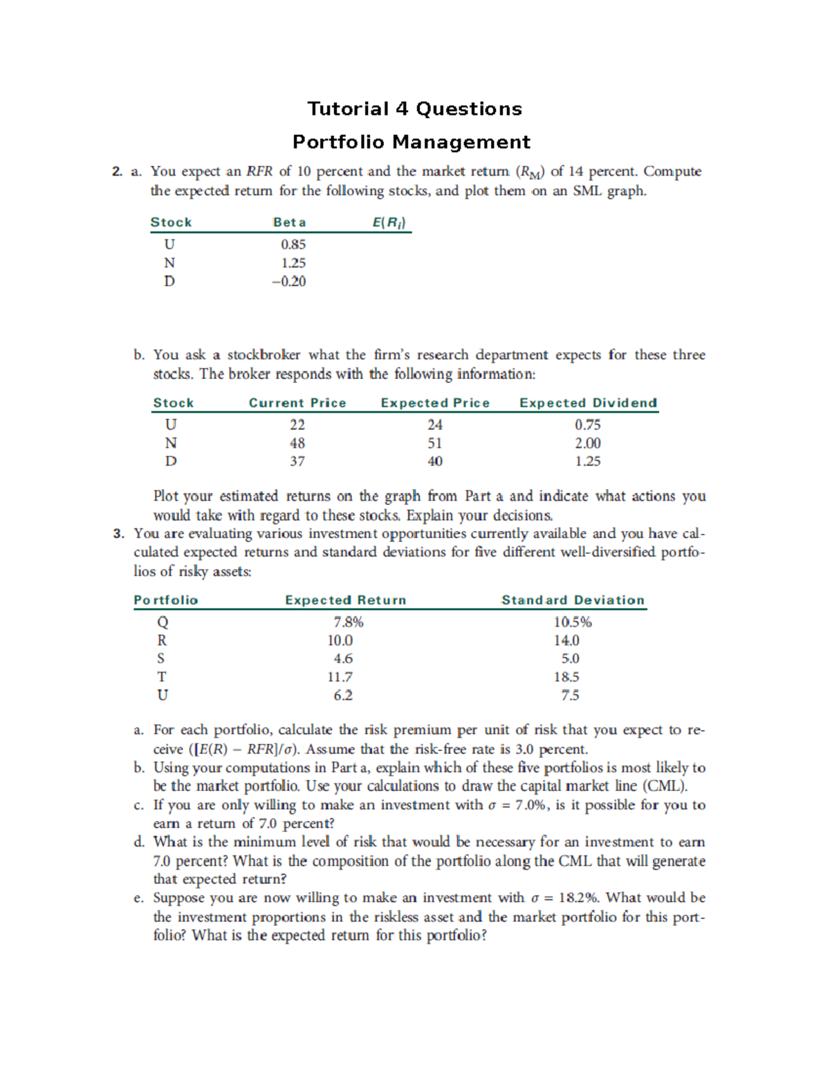 Tutorial 4 Portfolio Mgmt : CAPM - Portfolio Management - Tutorial 4 ...