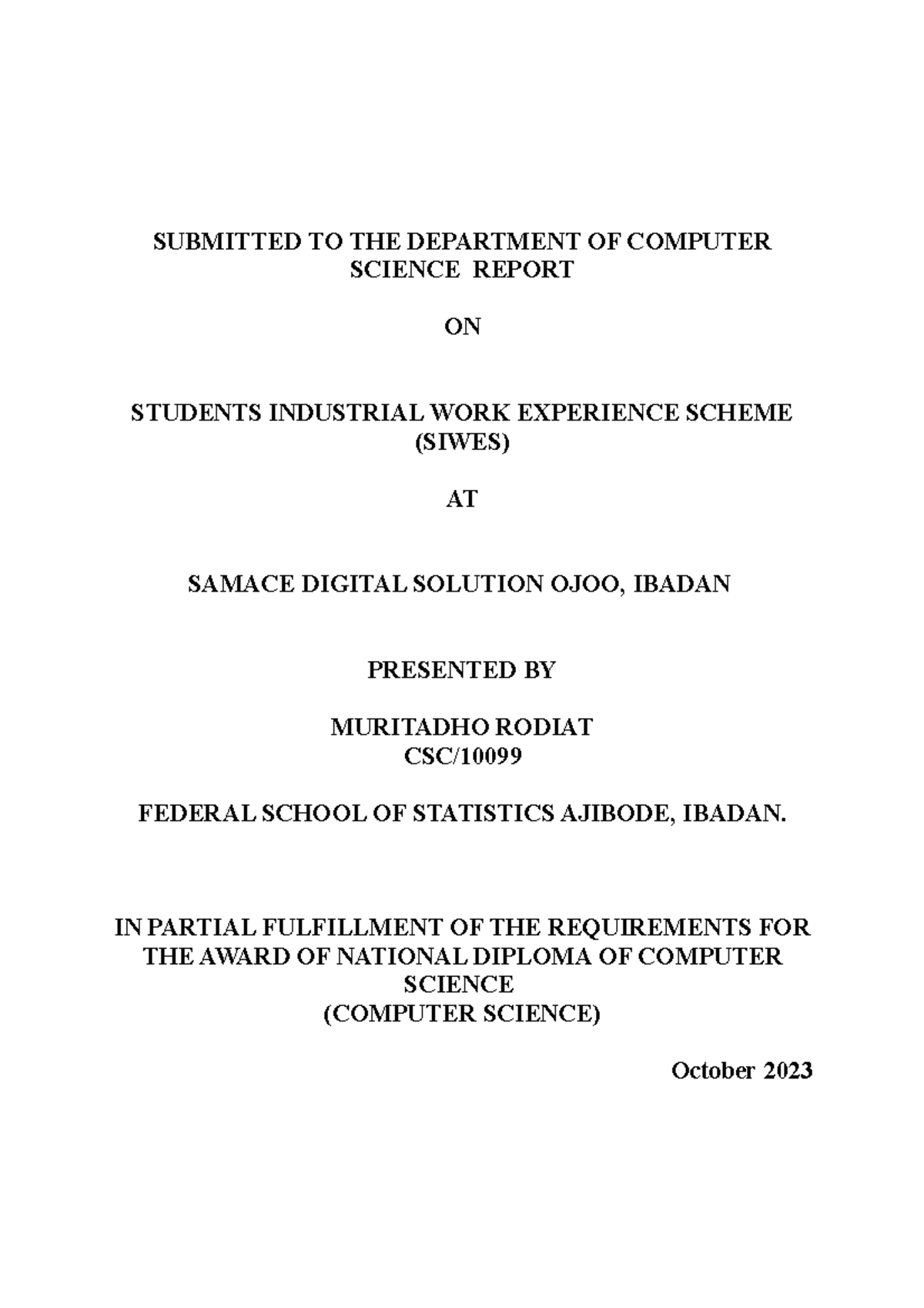 Raddy siwes 111 original - SUBMITTED TO THE DEPARTMENT OF COMPUTER ...