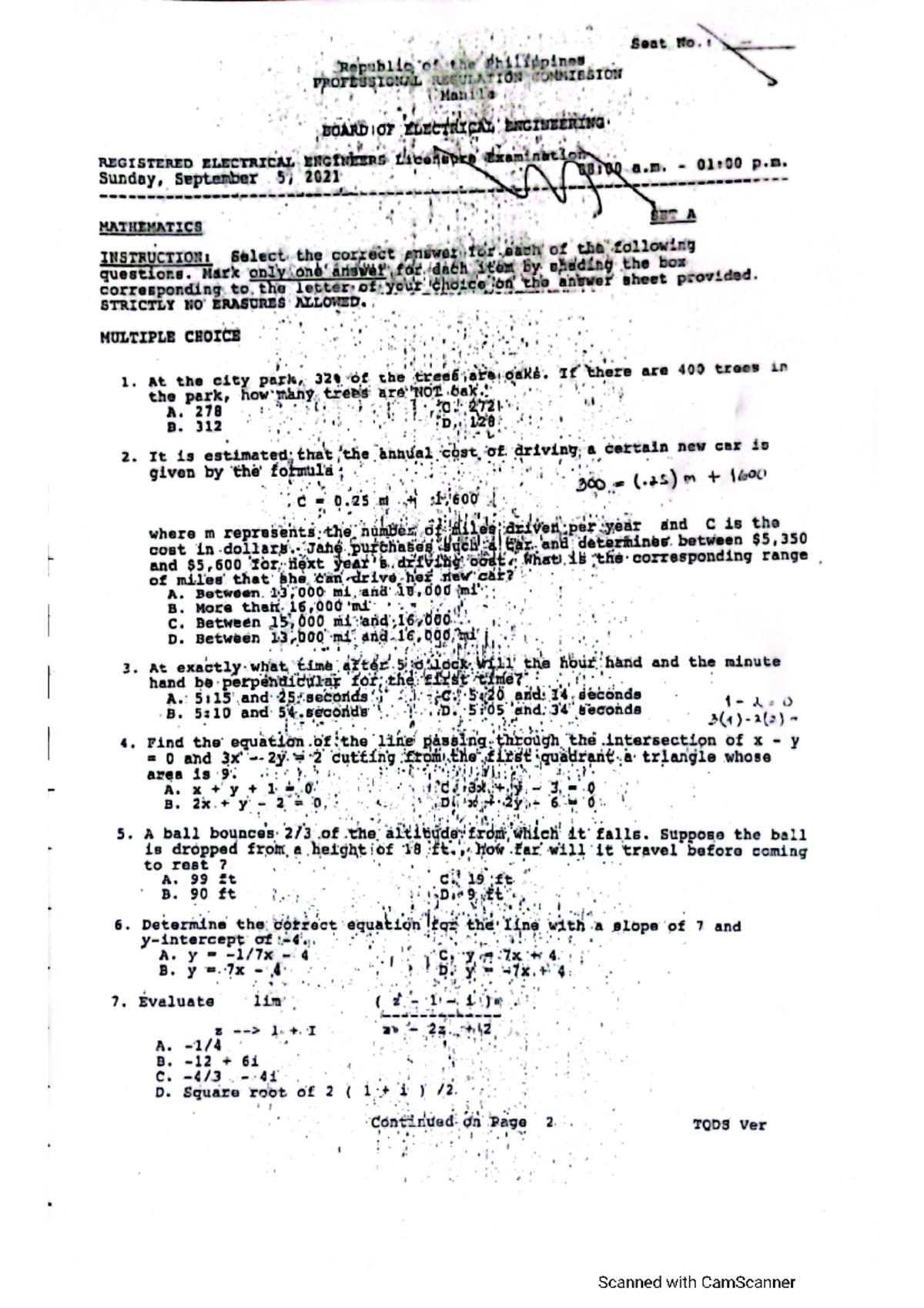 Math 2021 - Math board exam - BS Electrical Engineering - Studocu