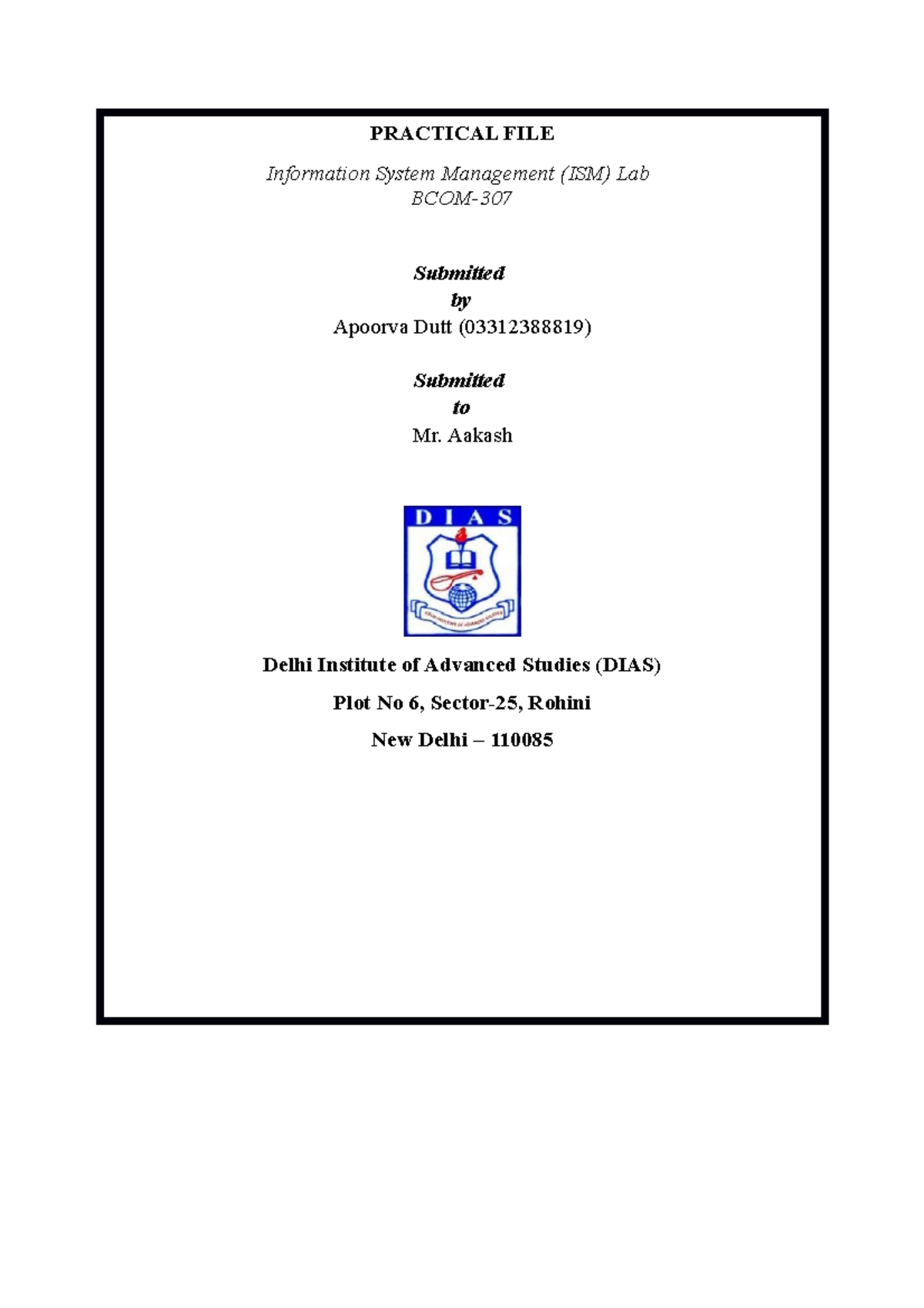 Practical FILE Initial PAGEs for practical files - B.com(hons) - IPU ...