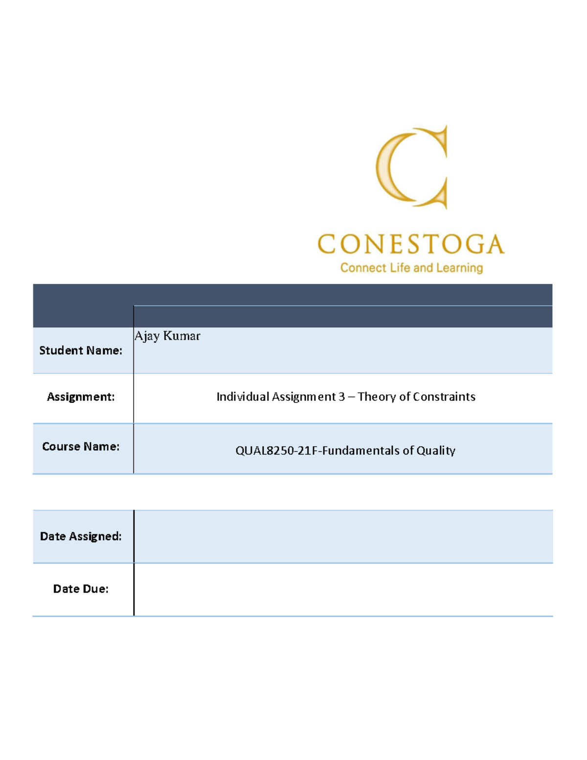 Fundamental Quality Assignment 3 - Student Name: Ajay Kumar Assignment: Individual Assignment 3 ...