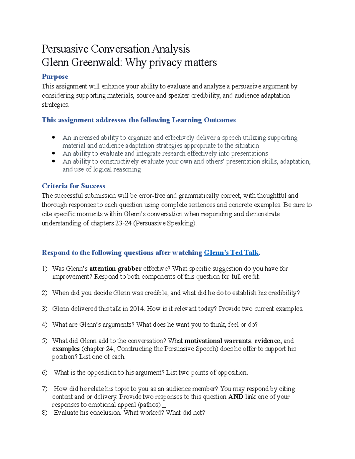 Persuasive Conversation Analysis - This assignment addresses the ...