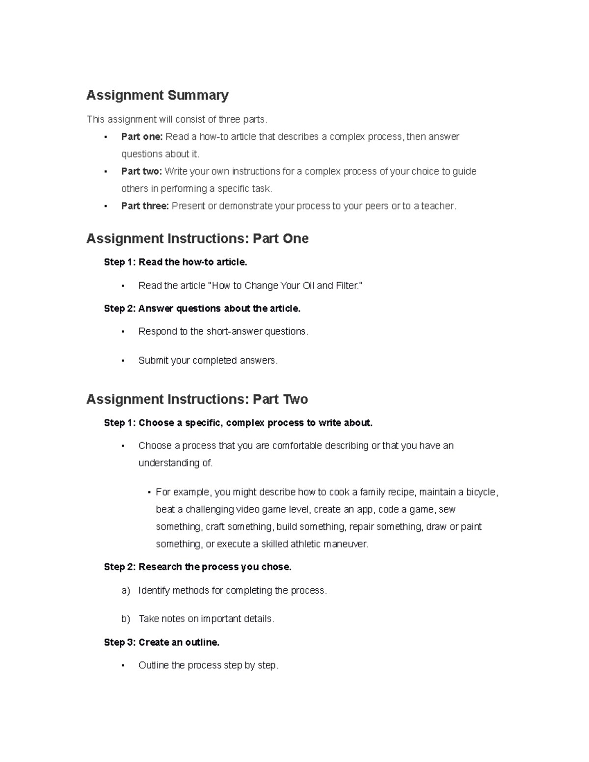 Procedural and Functional Texts Project Complex Processes - Assignment ...