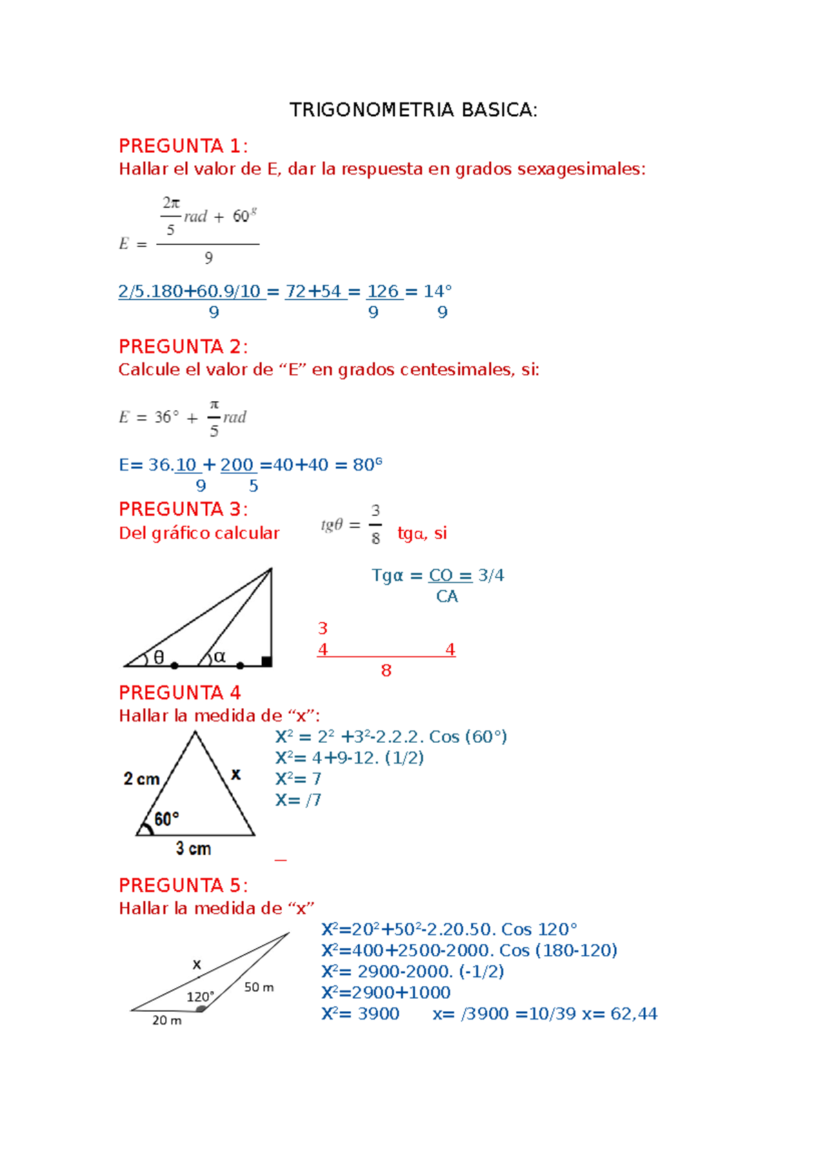 Trigonometria Basica Resolución 5 - TRIGONOMETRIA BASICA: PREGUNTA 1 ...