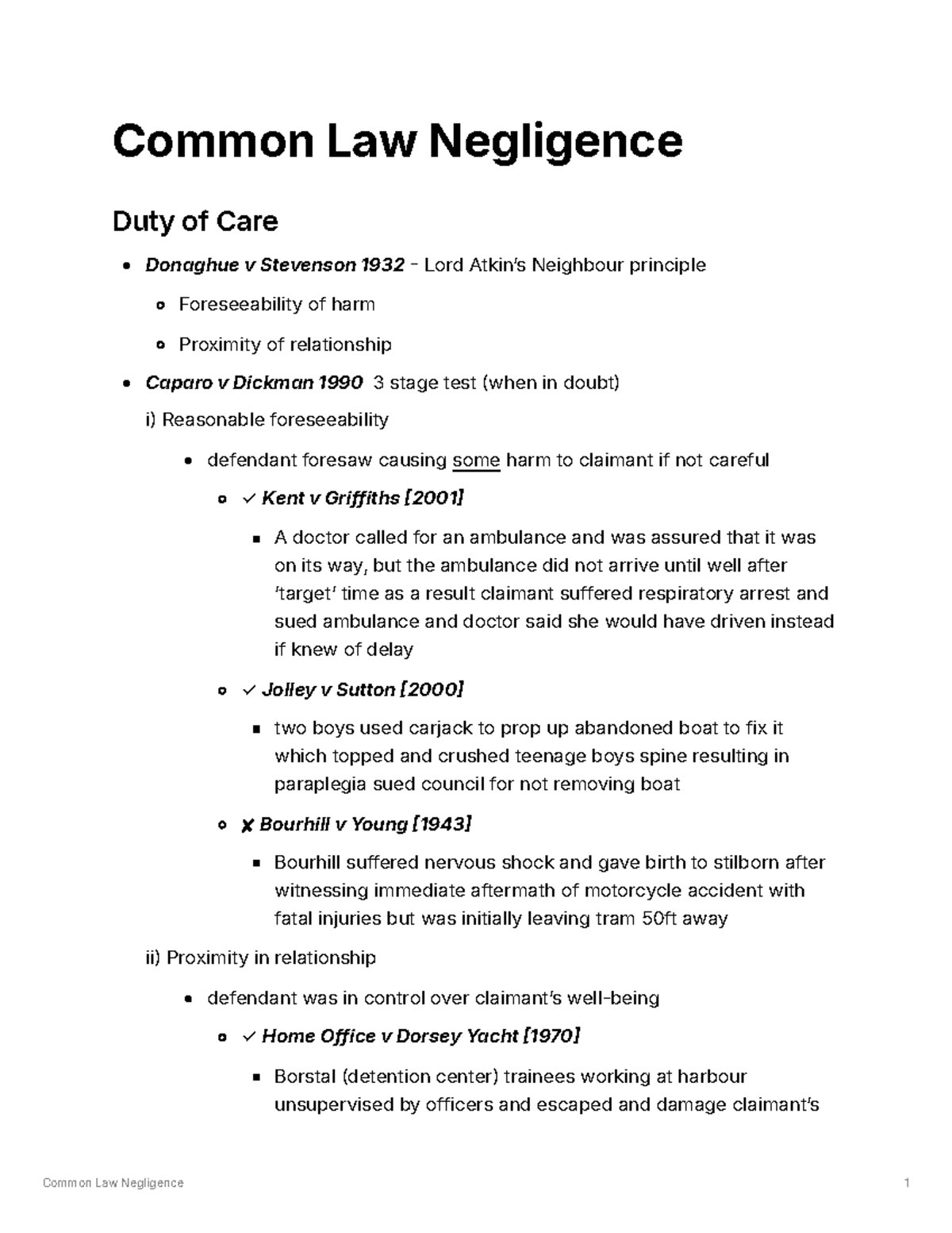 Common Law Negligence Framework - Common Law Negligence Duty of Care ...