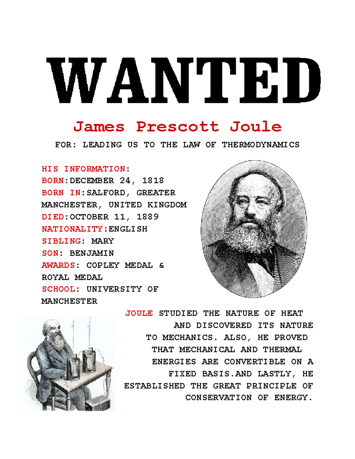 Scientist Project James Joule 2016 - James Prescott Joule FOR: LEADING ...