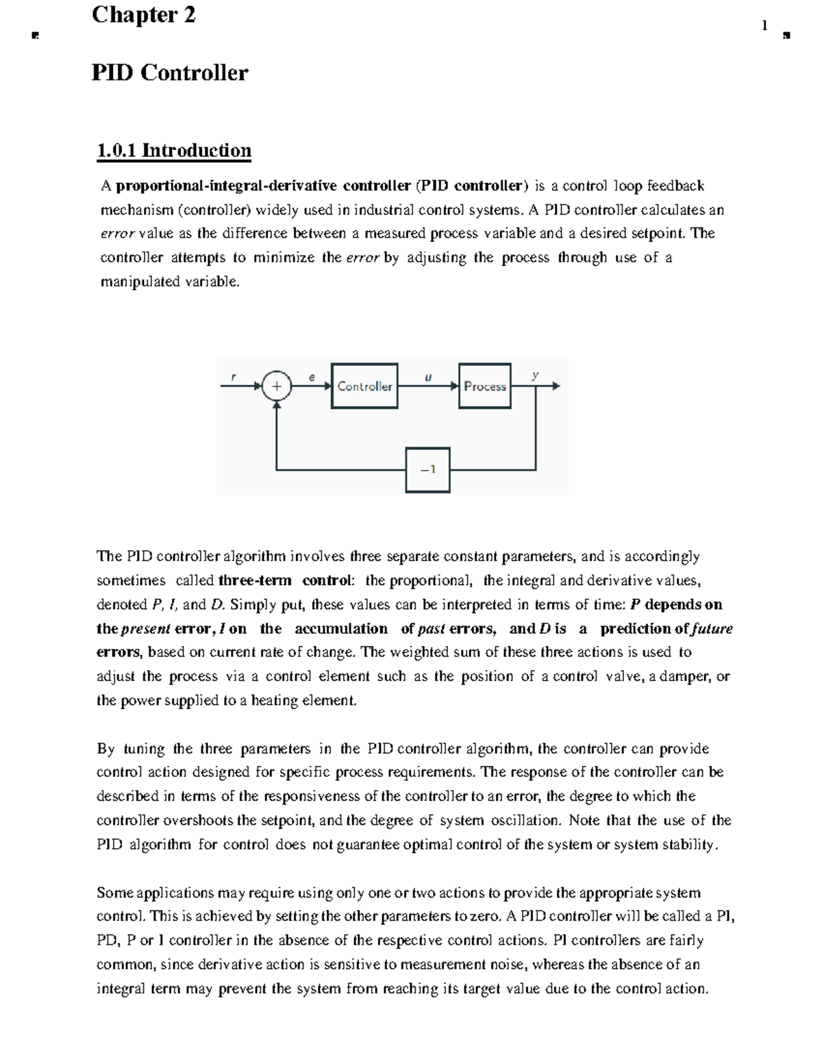 Inno2020 EMT4203 Control II Chap2a PIDs - Chapter 2 PID Controller 1.0 Introduction The PID ...