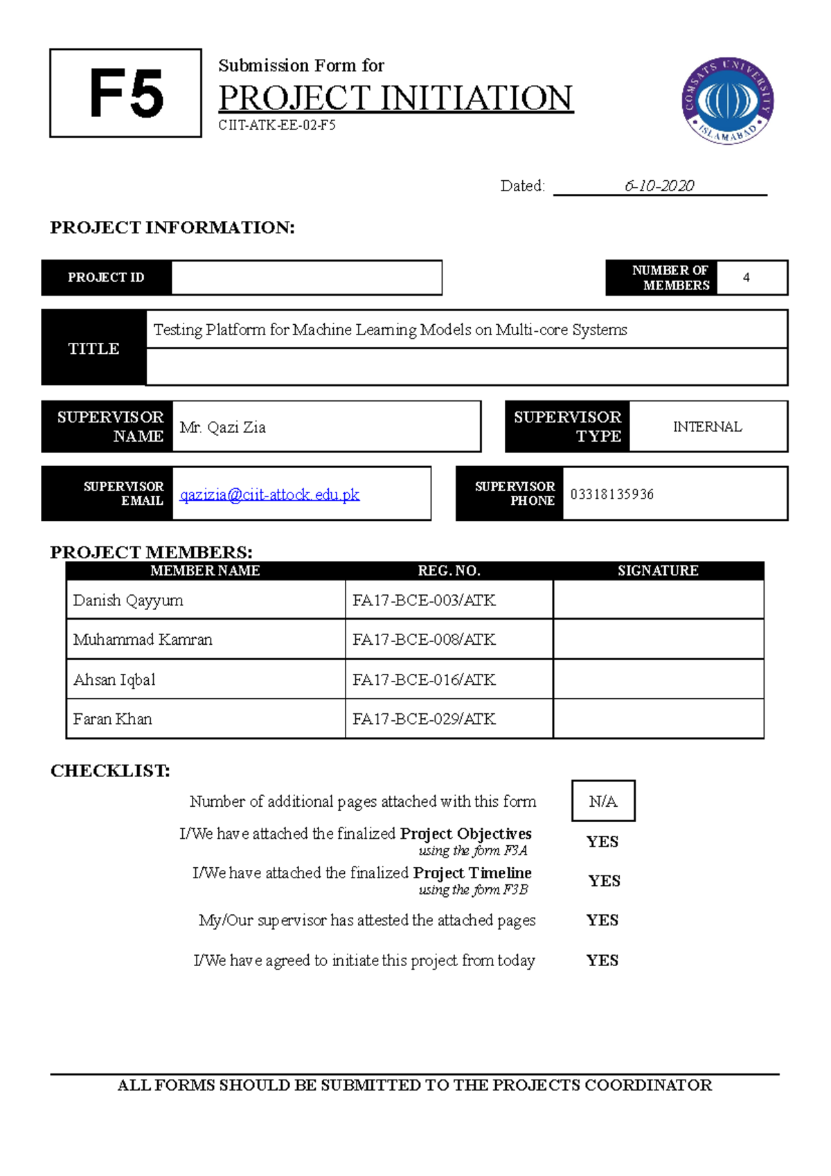 F5 - Project Initiation - Submission Form for PROJECT INITIATION CIIT ...