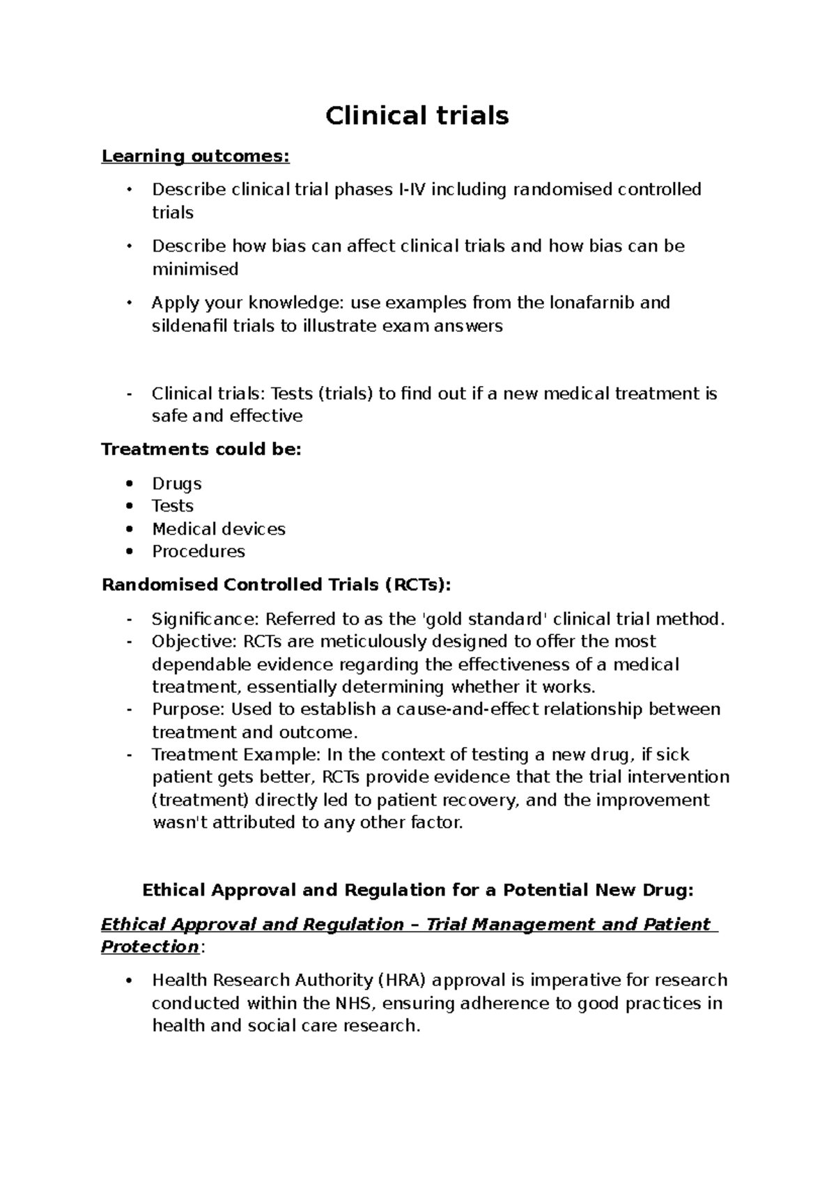 L1 clinical trials - Clinical trials Learning outcomes: • Describe ...