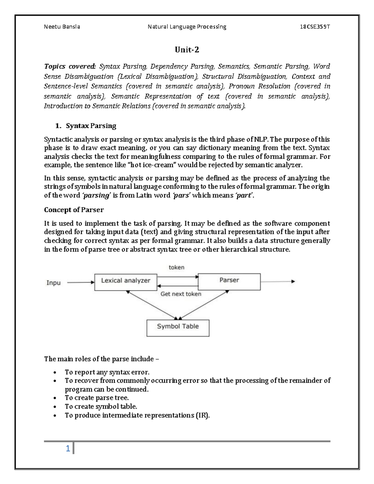 Nlp Unit 2 Notes Unit 2 Detailed Unit 2 Topics Covered Syntax Parsing Dependency Parsing