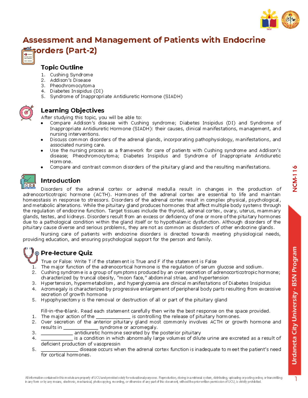 Assessment and Management of Patients with Endocrine Disorders Part 2 ...
