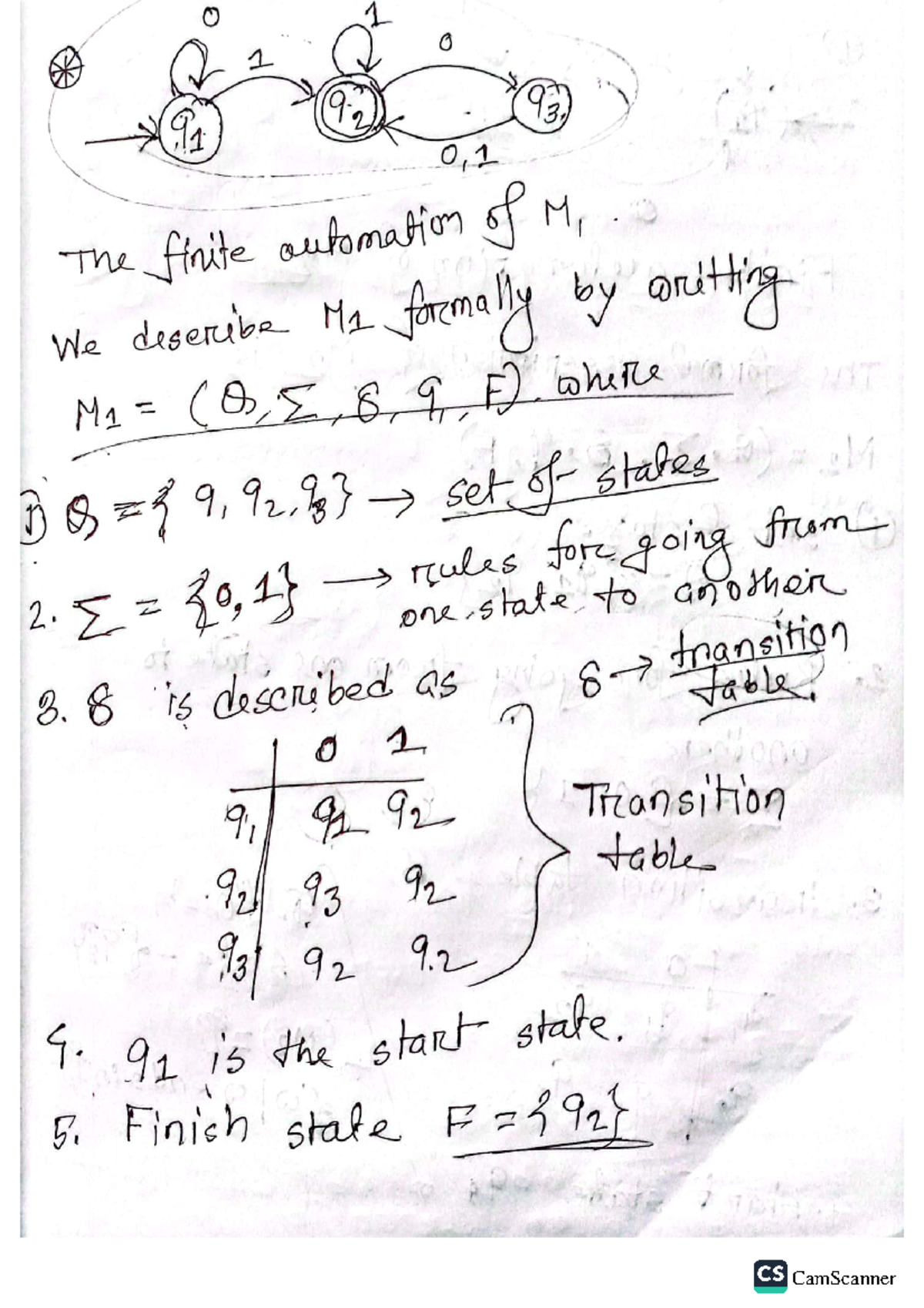 Theory Of Computation Lecture Note O 1 S Q Q 0 1 91 93 01 The