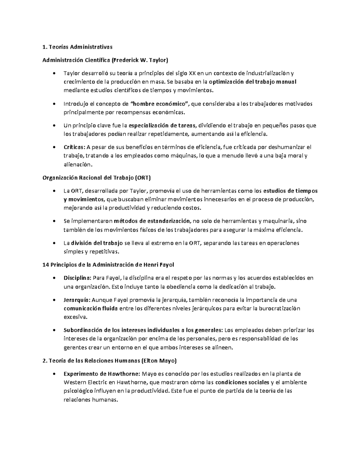 Resumen funda admin examen 1 pdf - 1. Teorías Administrativas Administración Científica ...
