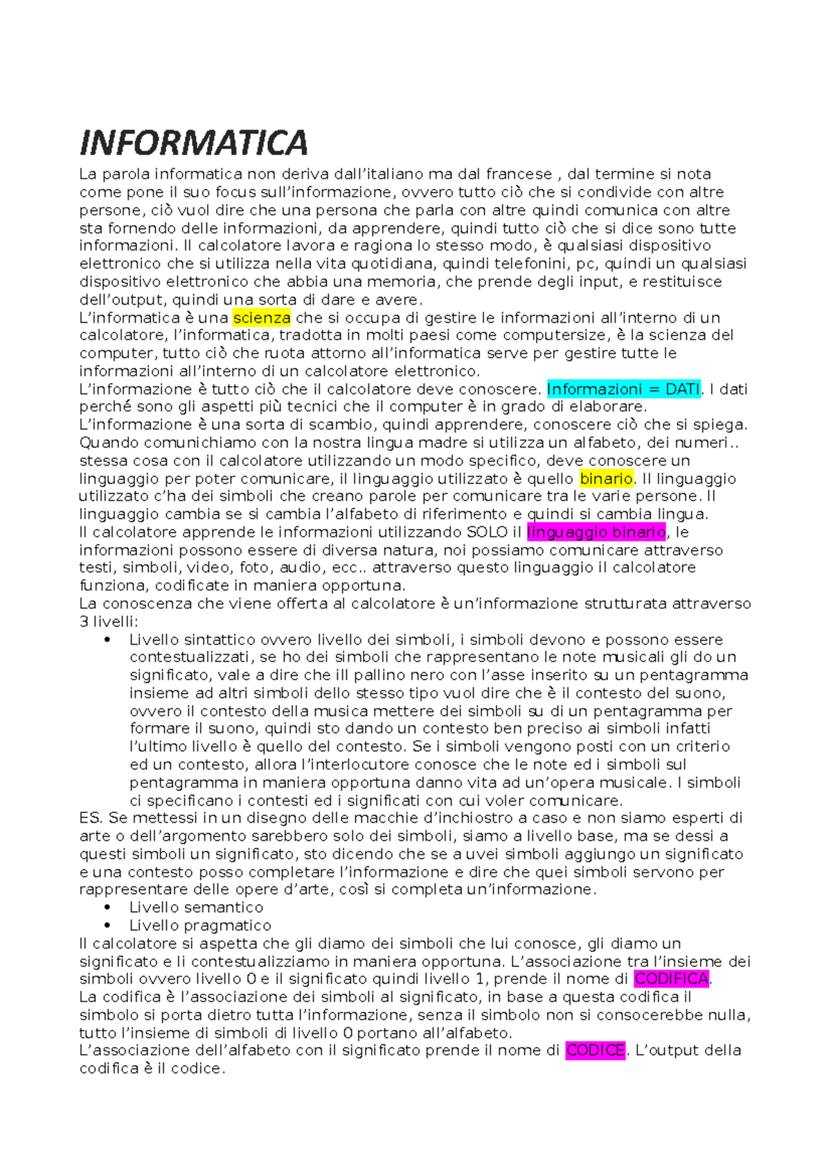 Informatica lezioni - INFORMATICA La parola informatica non deriva dall ...