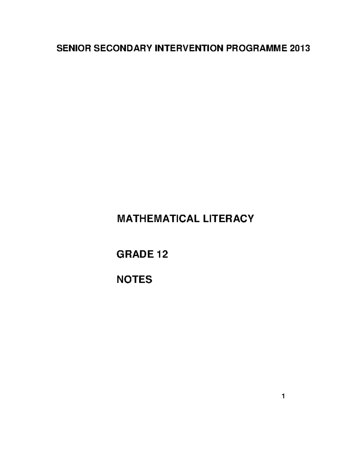 Mathematical Literacy Grade 12 Notes - SENIOR SECONDARY INTERVENTION ...