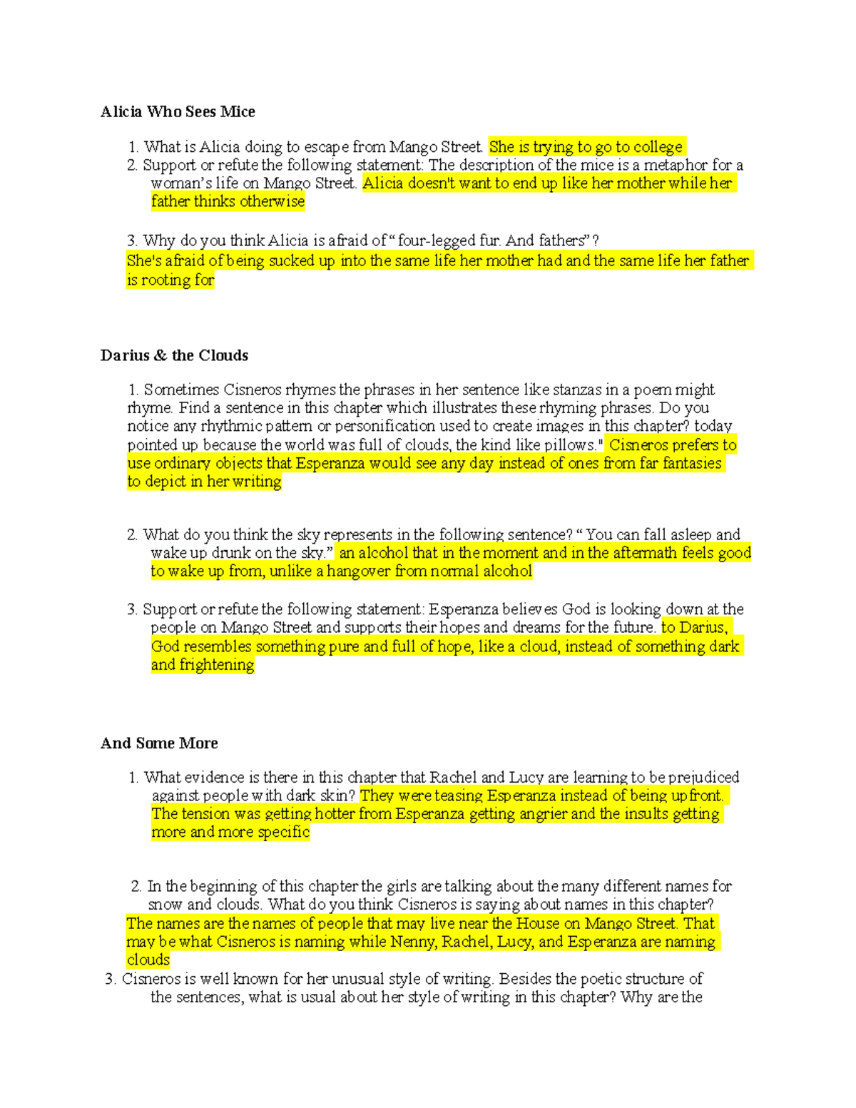 The house on Mango street section 3 - Alicia Who Sees Mice What is ...