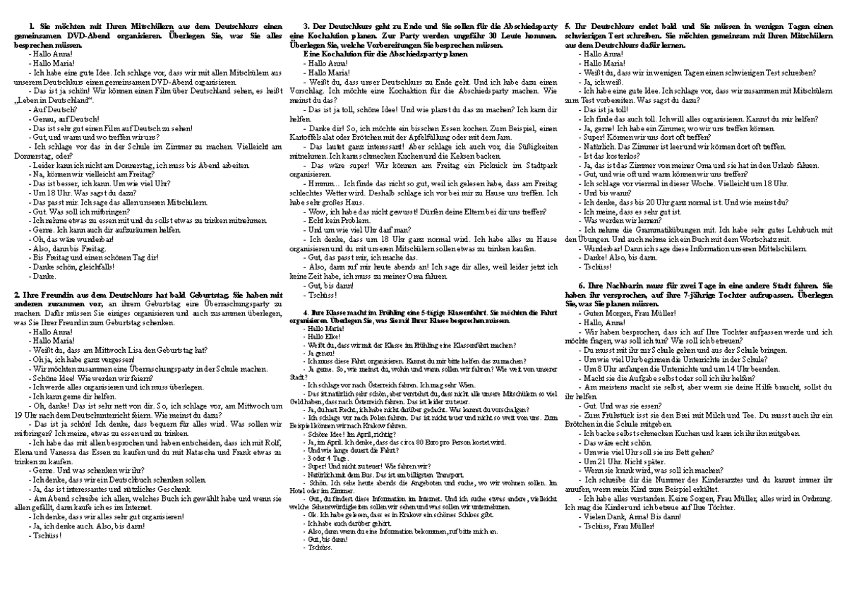 Sprechen teil 1 - Additional practice materials to practice and study ...