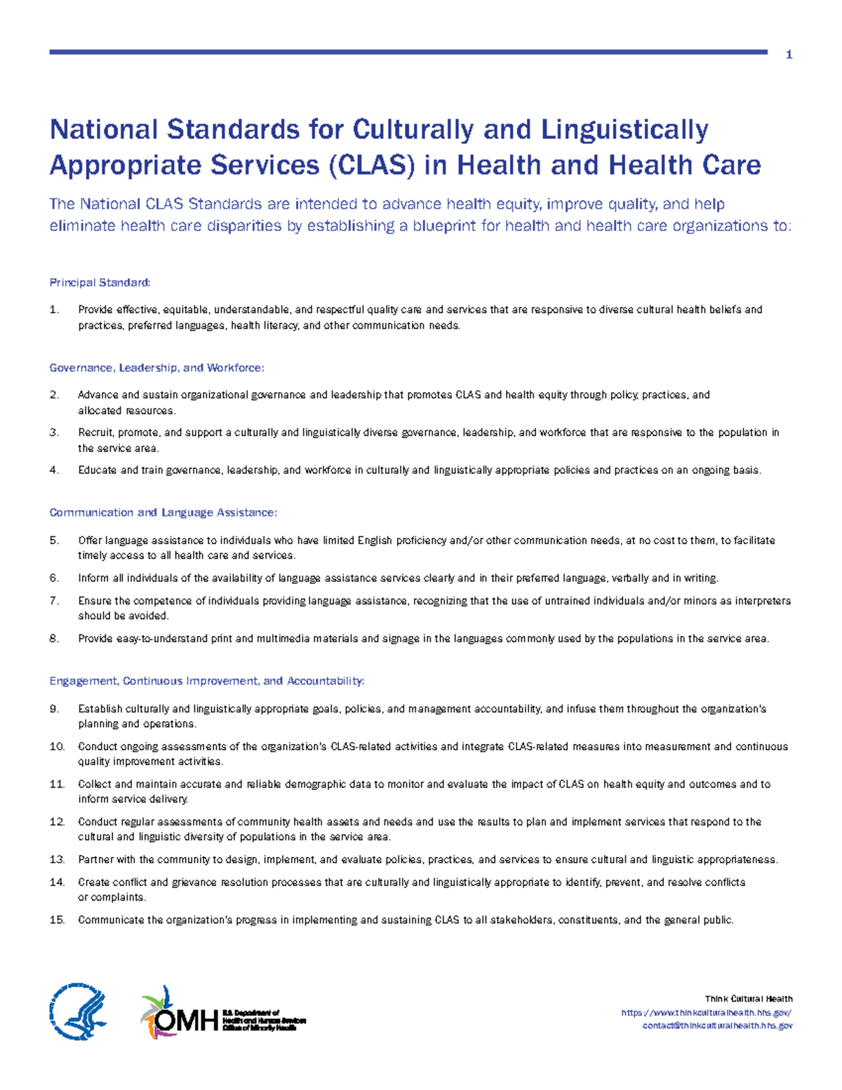 Enhanced National CLAS Standards - 1 National Standards for Culturally ...