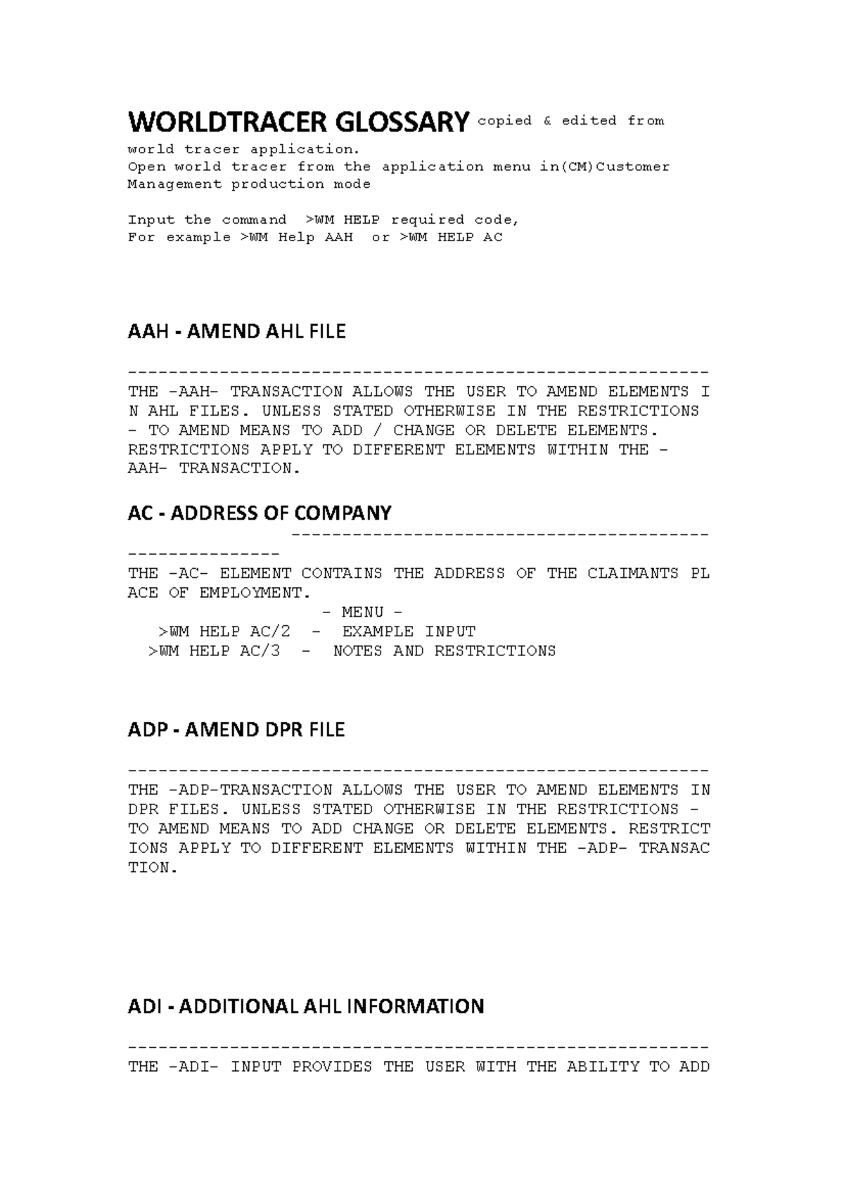 Worldtracer GLOS - WORLDTRACER GLOSSARY copied & edited from world ...