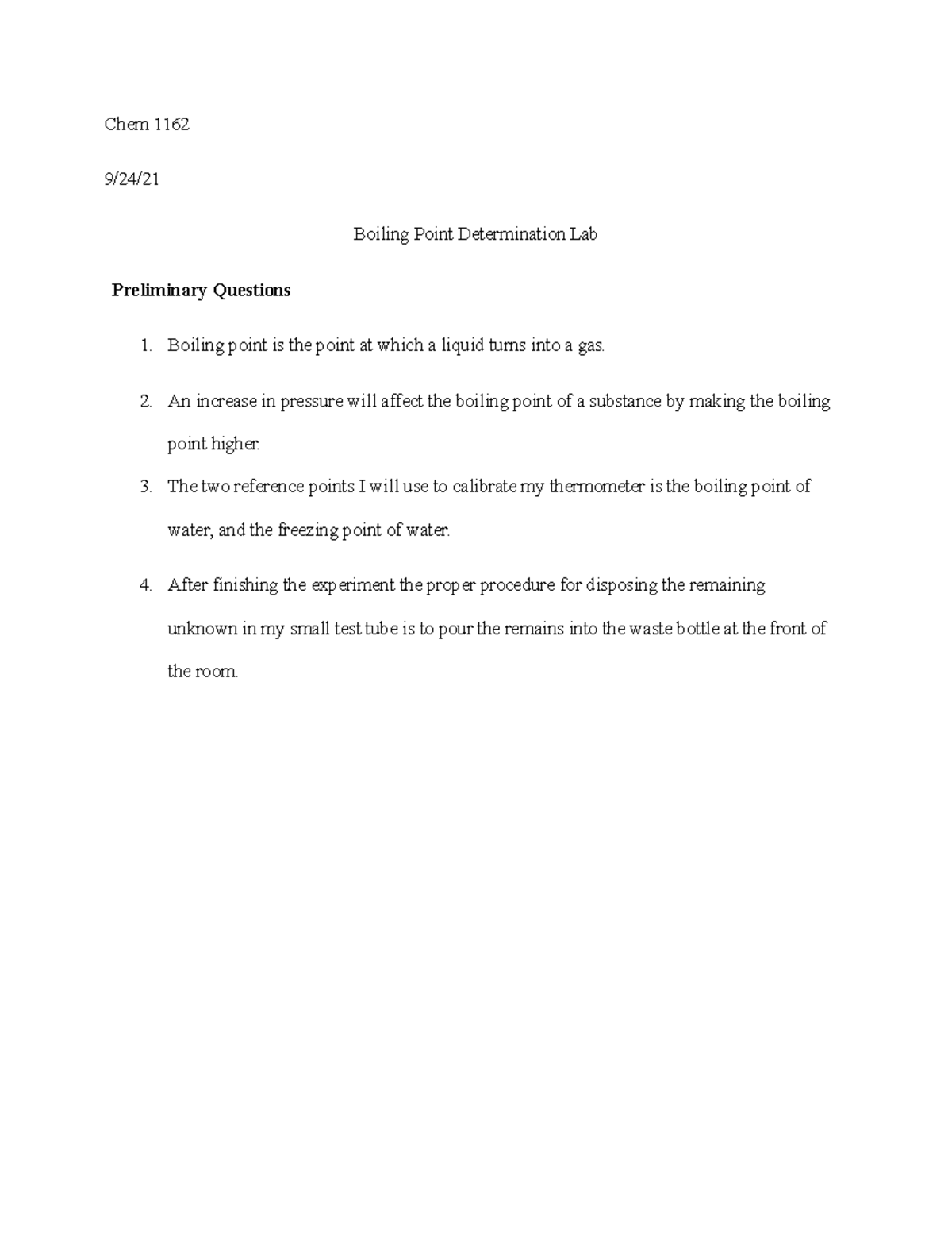 Boiling Point Determination Lab Report - Chem 1162 9/24/ Boiling Point ...