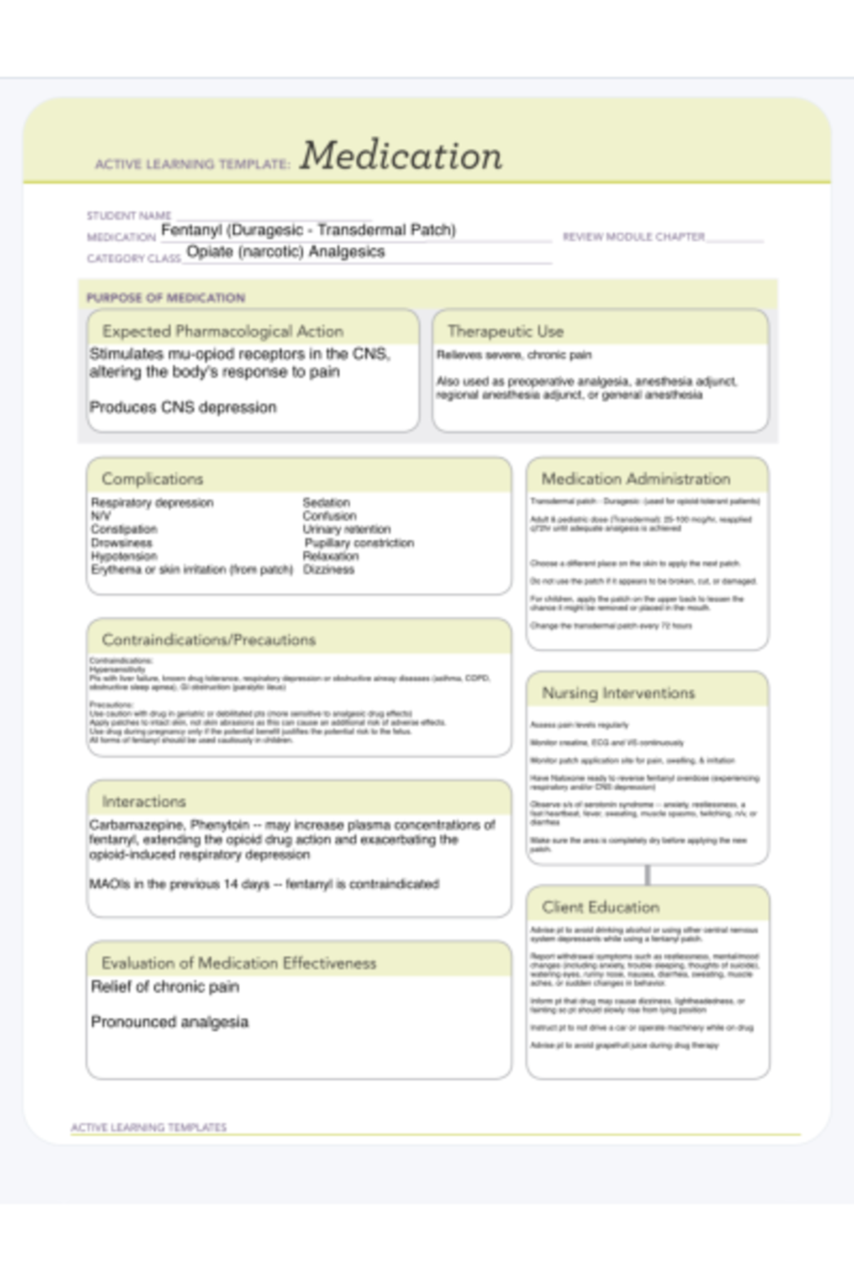 Photo - Document - STUDENT NAME . Mepicarion Fentanyl (Duragesic ...