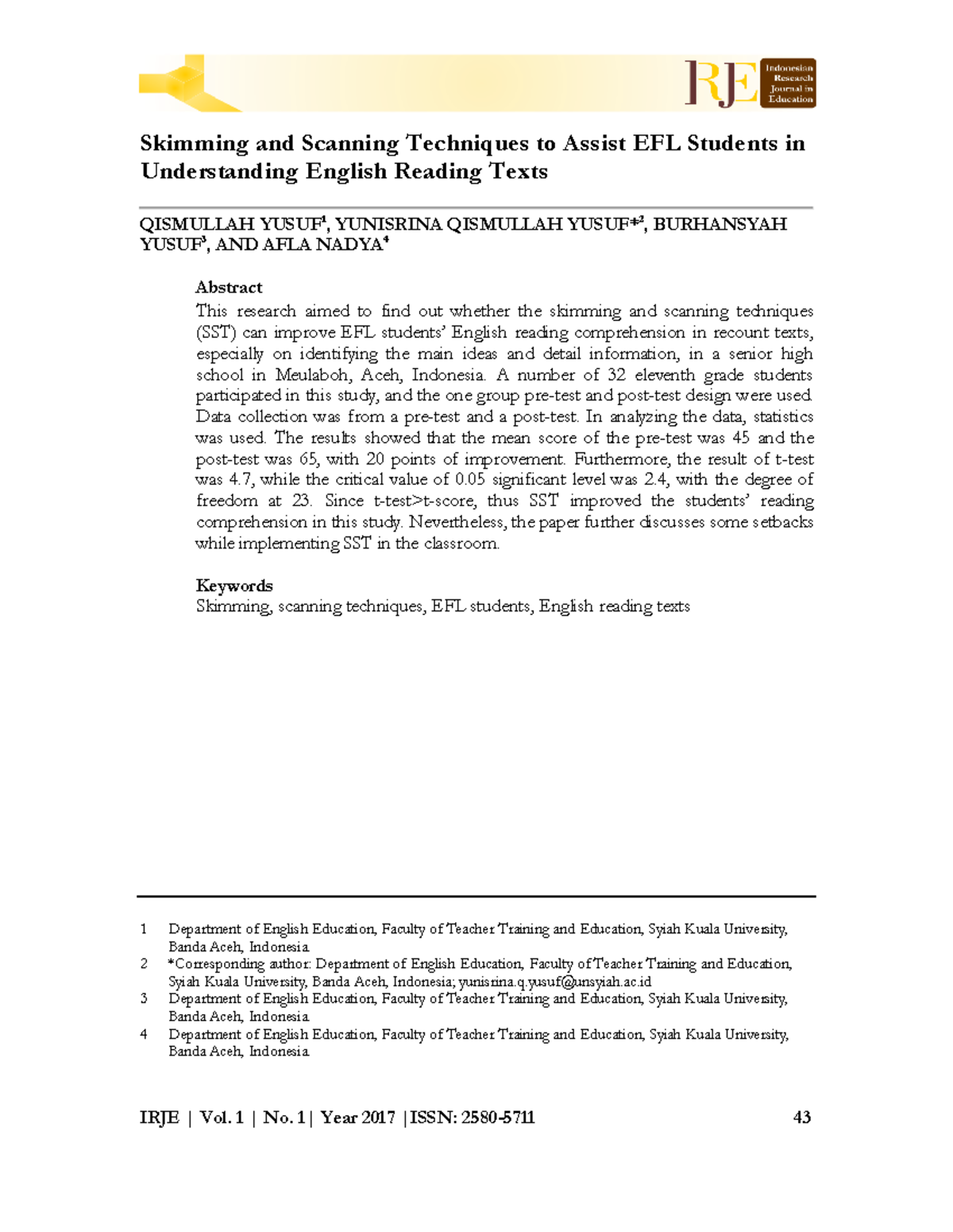 Skimming and Scanning Techniques to Assist EFL Students in ...