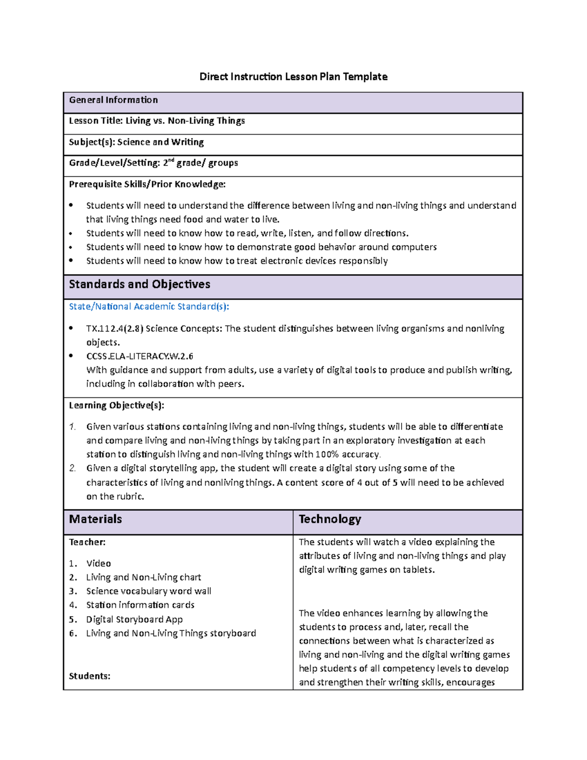 LVM1 Task 2 - Task 2 - Direct Instruction Lesson Plan Template General ...