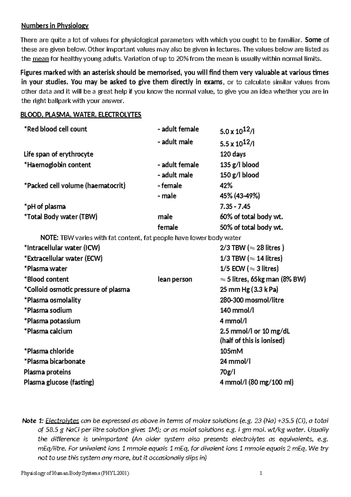 Numbers In Physiology - Numbers in Physiology There are quite a lot of ...