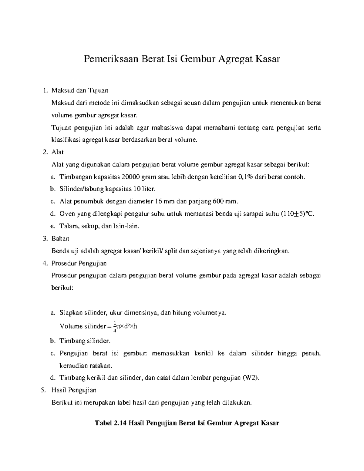 Teknik Sipil_Pemeriksaan Berat Isi Gembur Agregat Kasar - Pemeriksaan ...