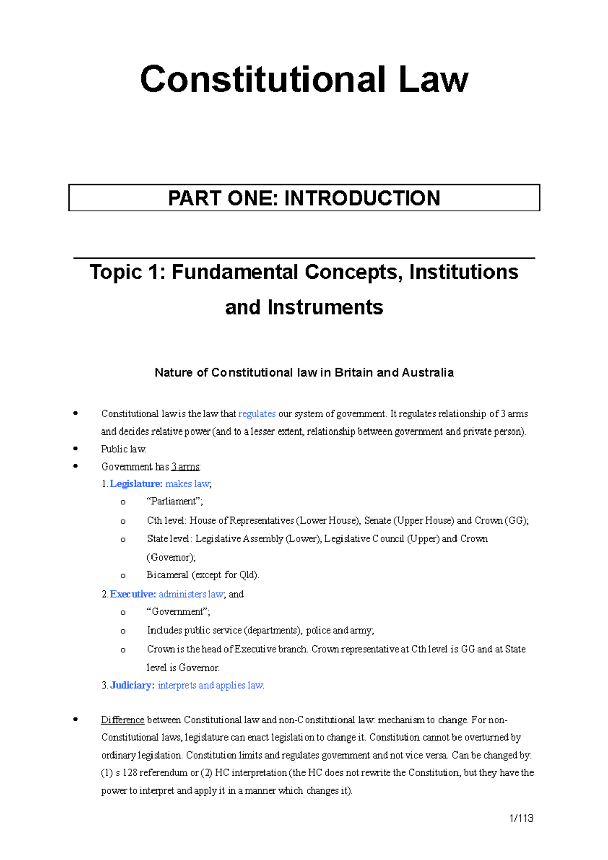 Constitutional Law Notes - Constitutional Law PART ONE: INTRODUCTION ...