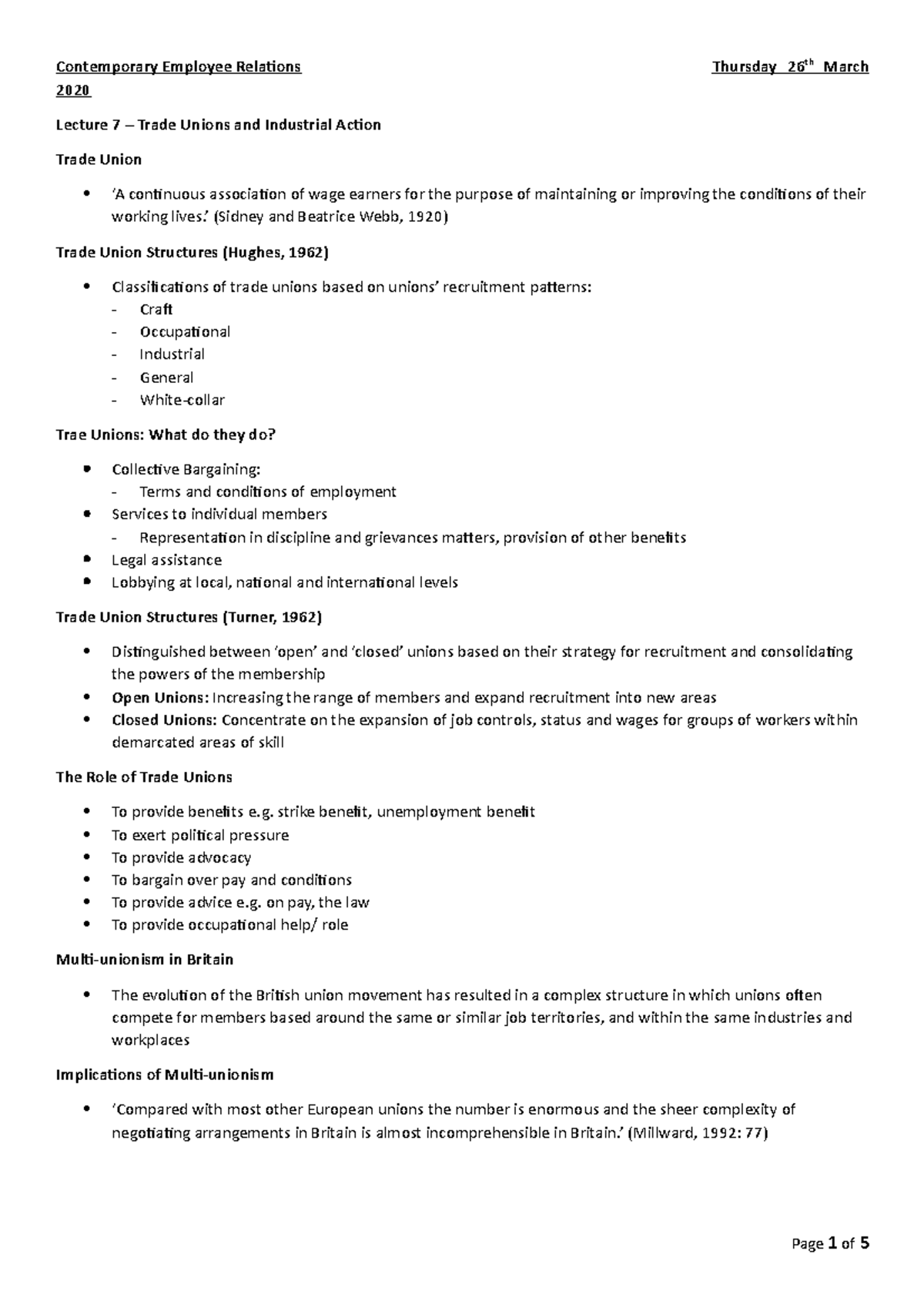 Contemporary Employment Relations Lecture 7 Notes - Contemporary ...