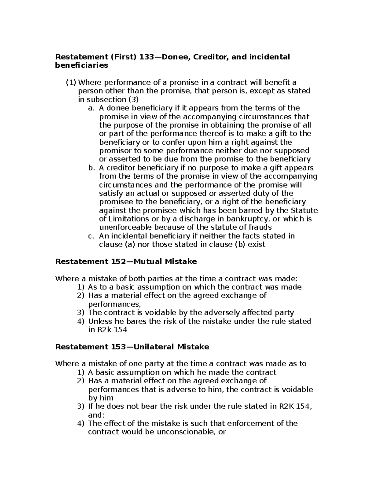 Restatements and UCC - Uniform commercial code notes for contracts law ...