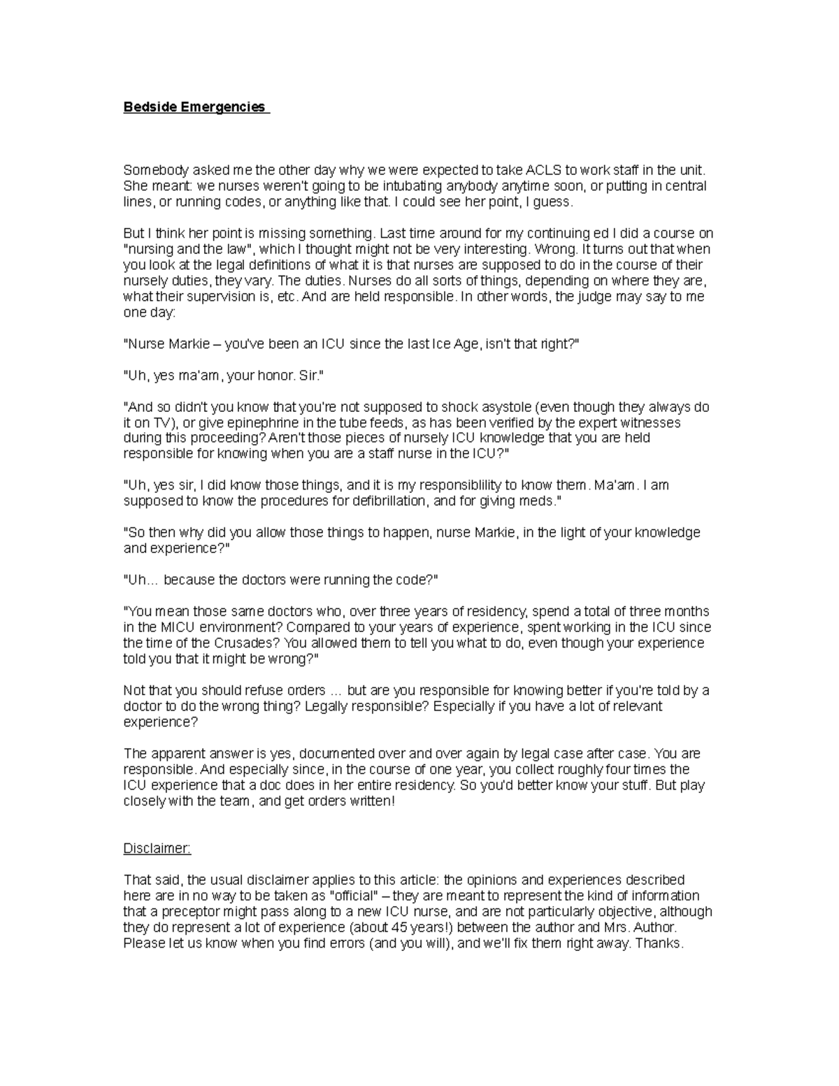 Bedside Emergencies - notes for students - Bedside Emergencies Somebody ...