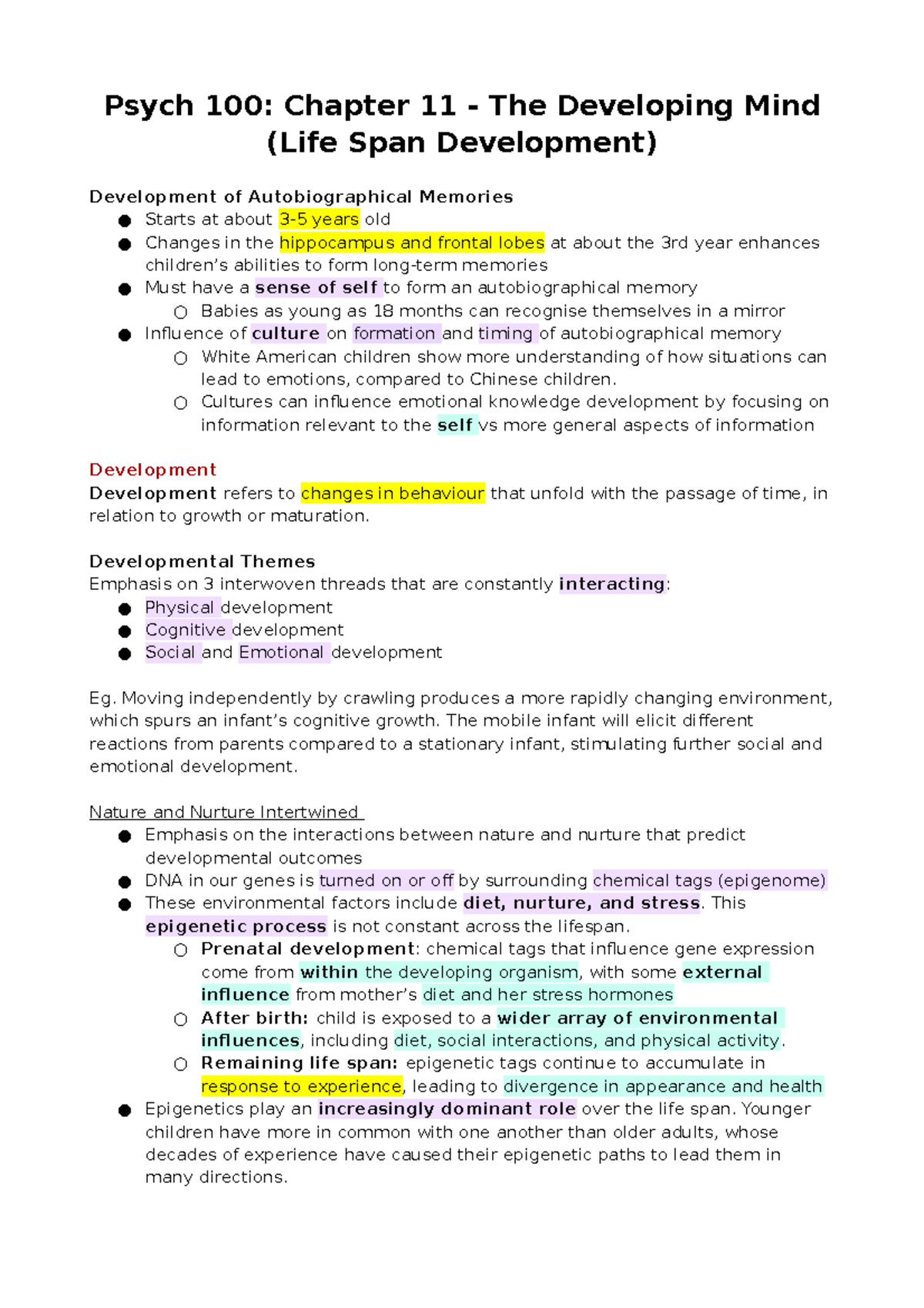 Chapter 11-The Developing Mind(Life Span Development) - Psych 100 ...