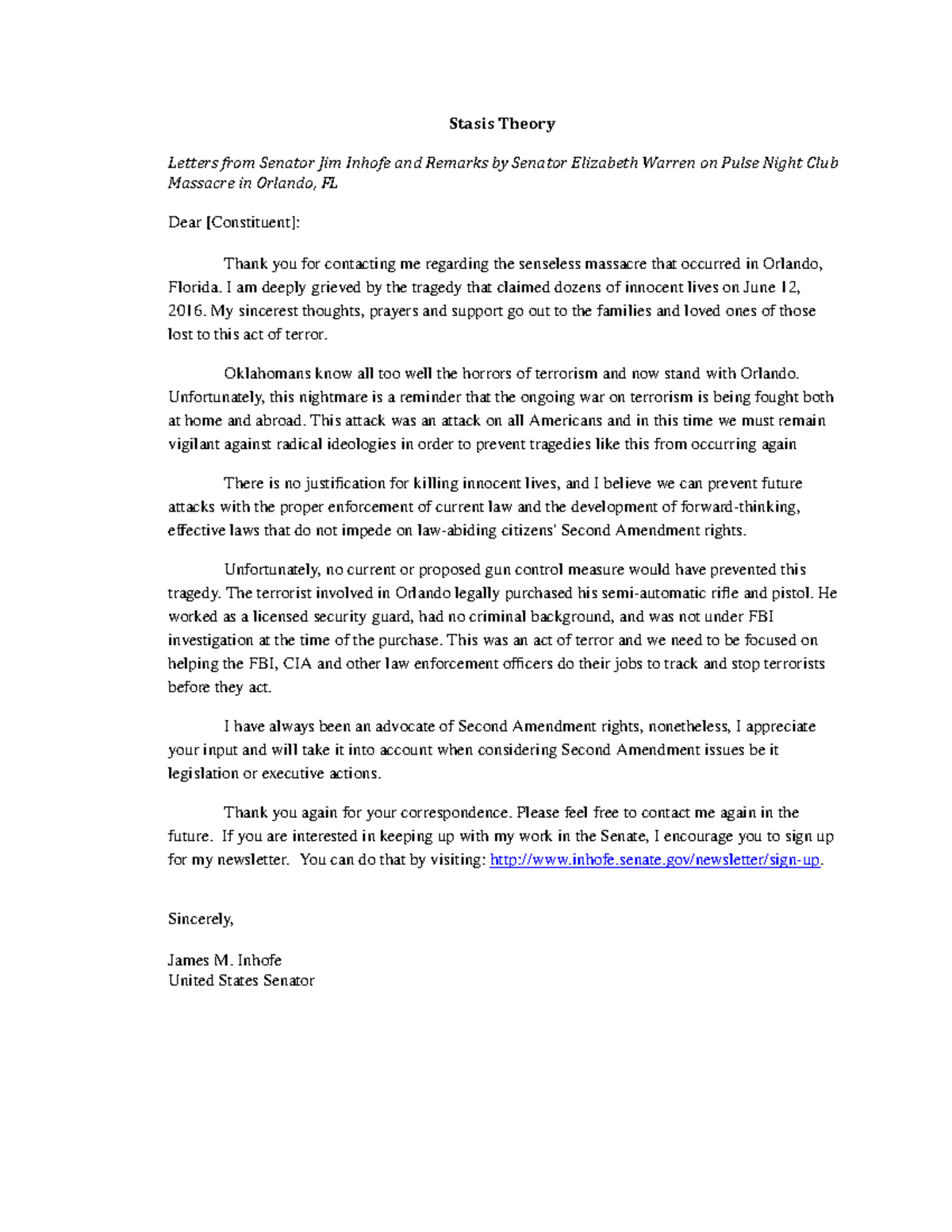 Stasis Theory Analysis - Stasis Theory Letters from Senator Jim Inhofe ...