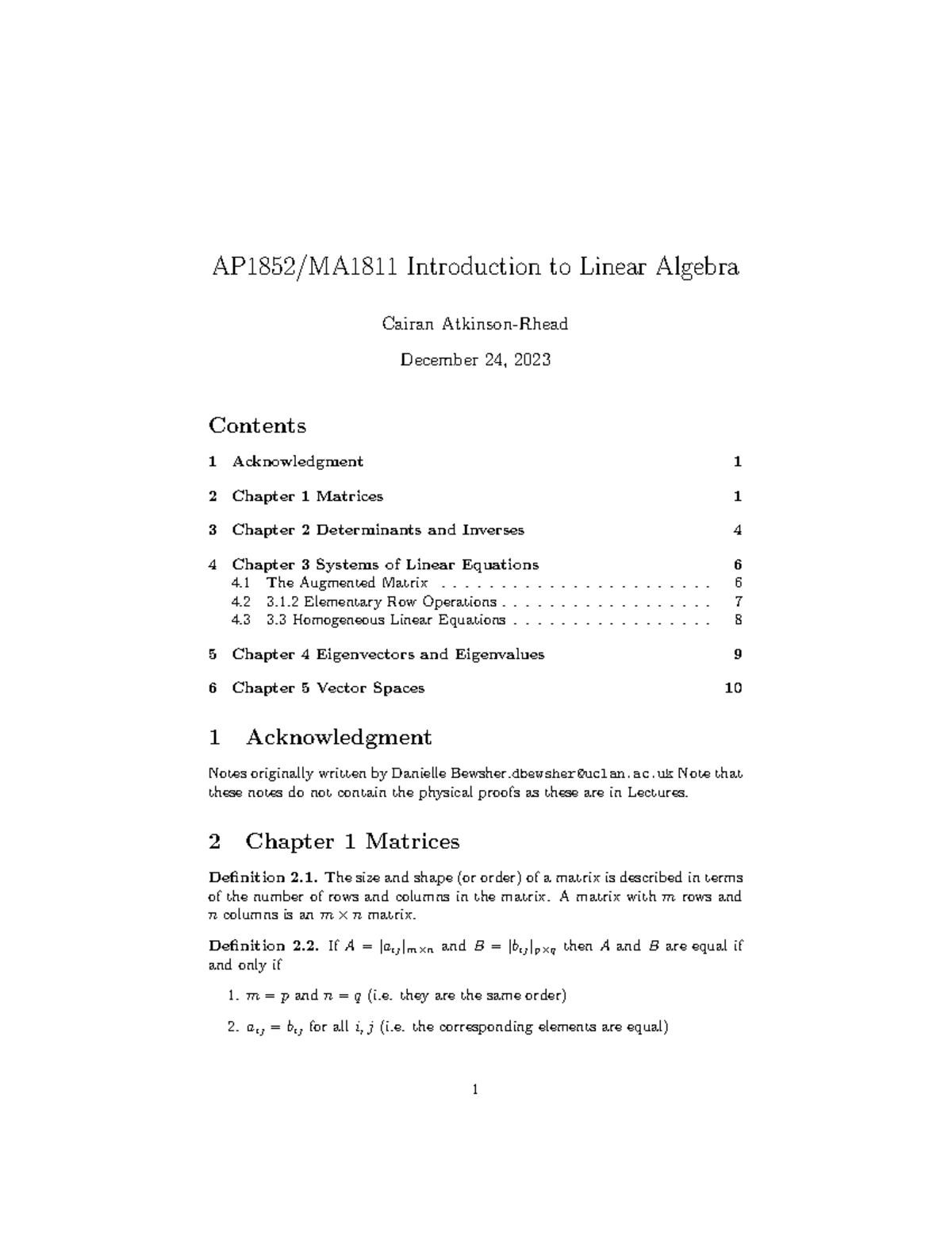 Linear algebra revision - AP1852/MA1811 Introduction to Linear Algebra ...