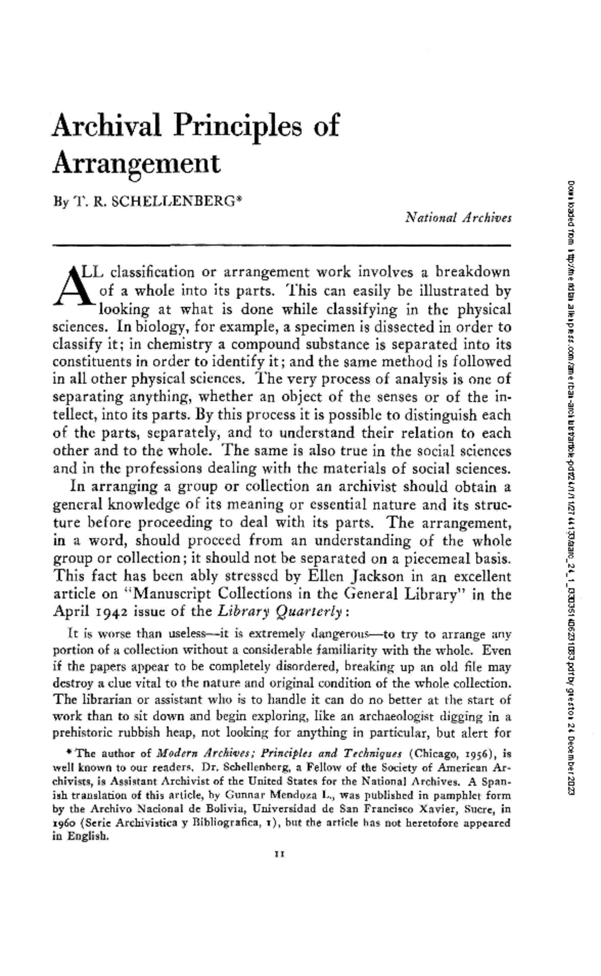 Article for assignment 1 - Archival Principles of Arrangement By T. R ...