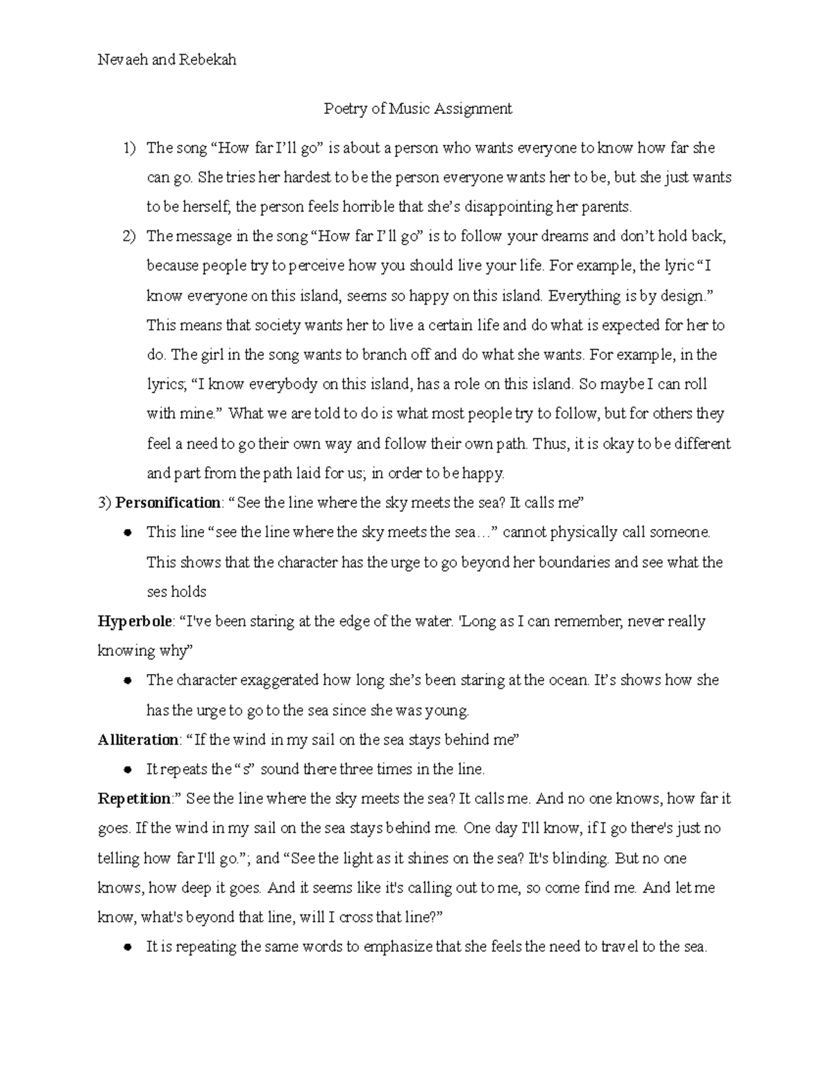 Moana - enjoy :) - Nevaeh and Rebekah Poetry of Music Assignment The ...