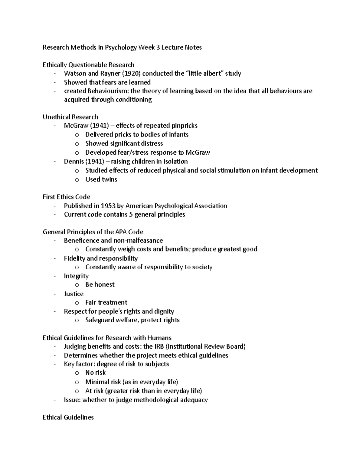 Research Methods in Psychology Week 3 Lecture Notes - Studocu