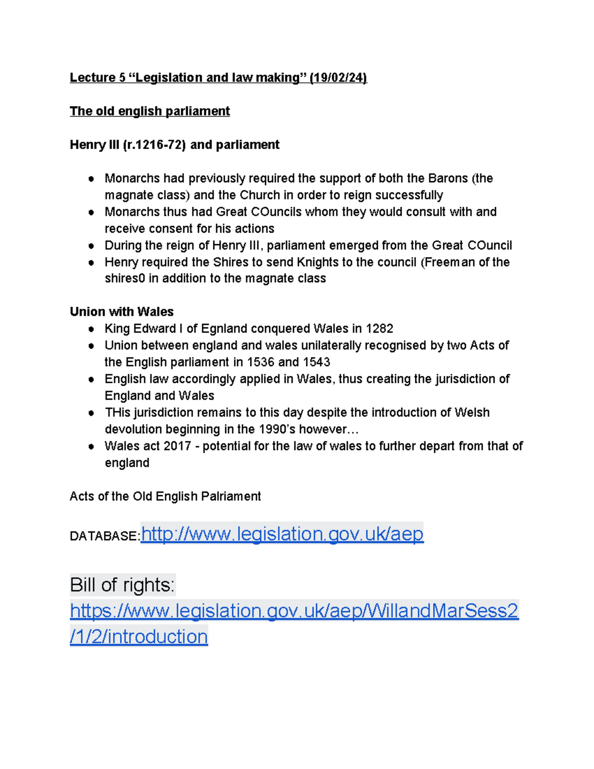Lecture 5 “Legislation and law making” (19 02 24) - Lecture 5 ...