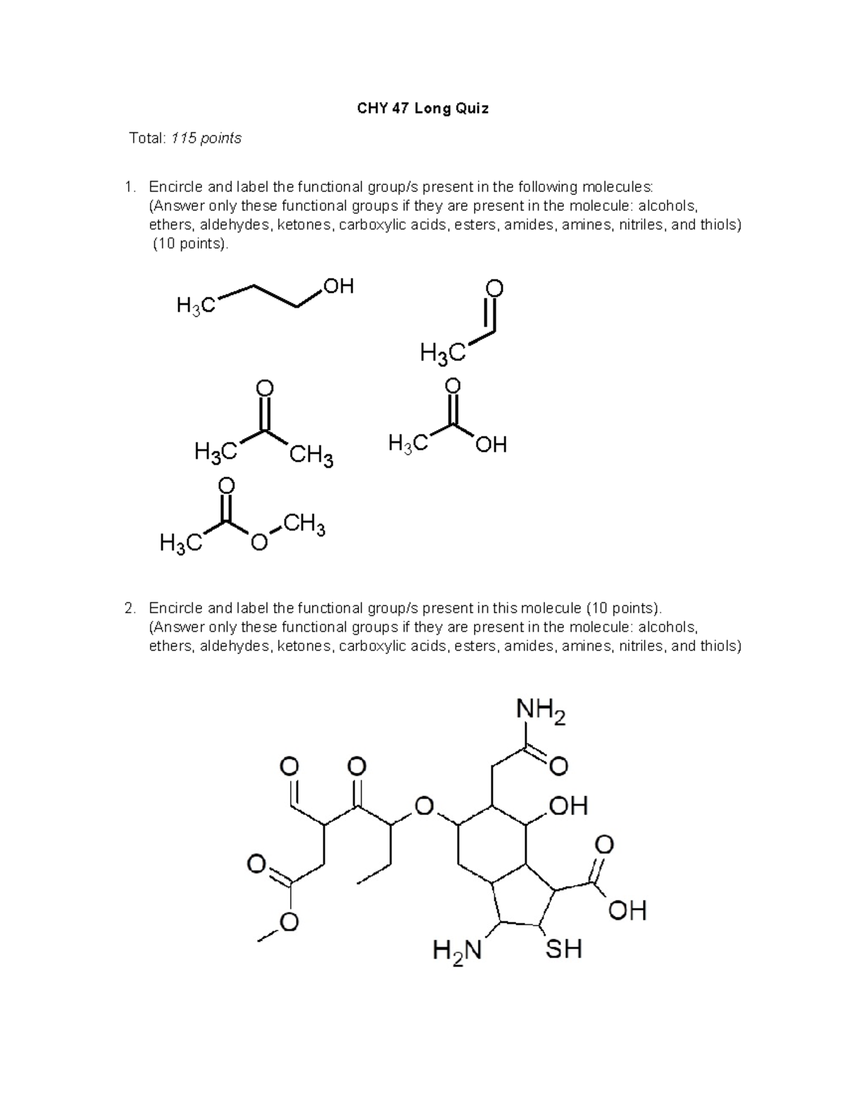 Biochem long quiz - Assignment for Midterm Exam - CHY 47 Long Quiz ...