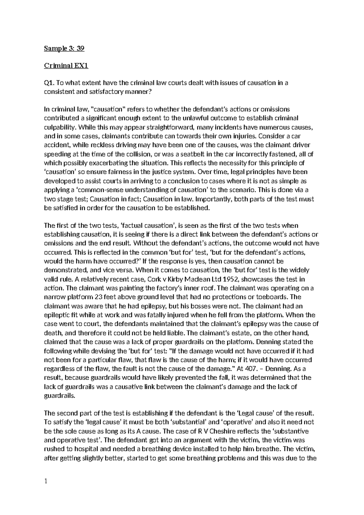 Criminal Law Sample - Sample 3: 39 Criminal EX Q1. To what extent have ...