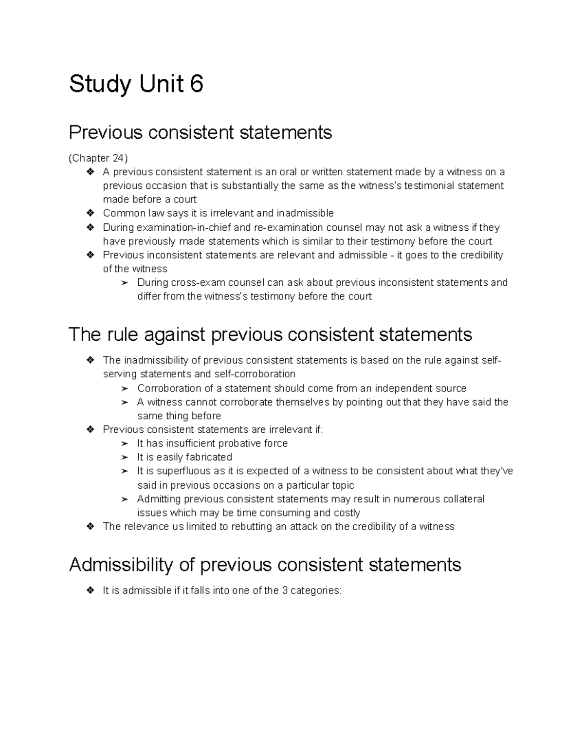 Study Unit 6 - Summary Law of Evidence - Study Unit 6 Previous ...