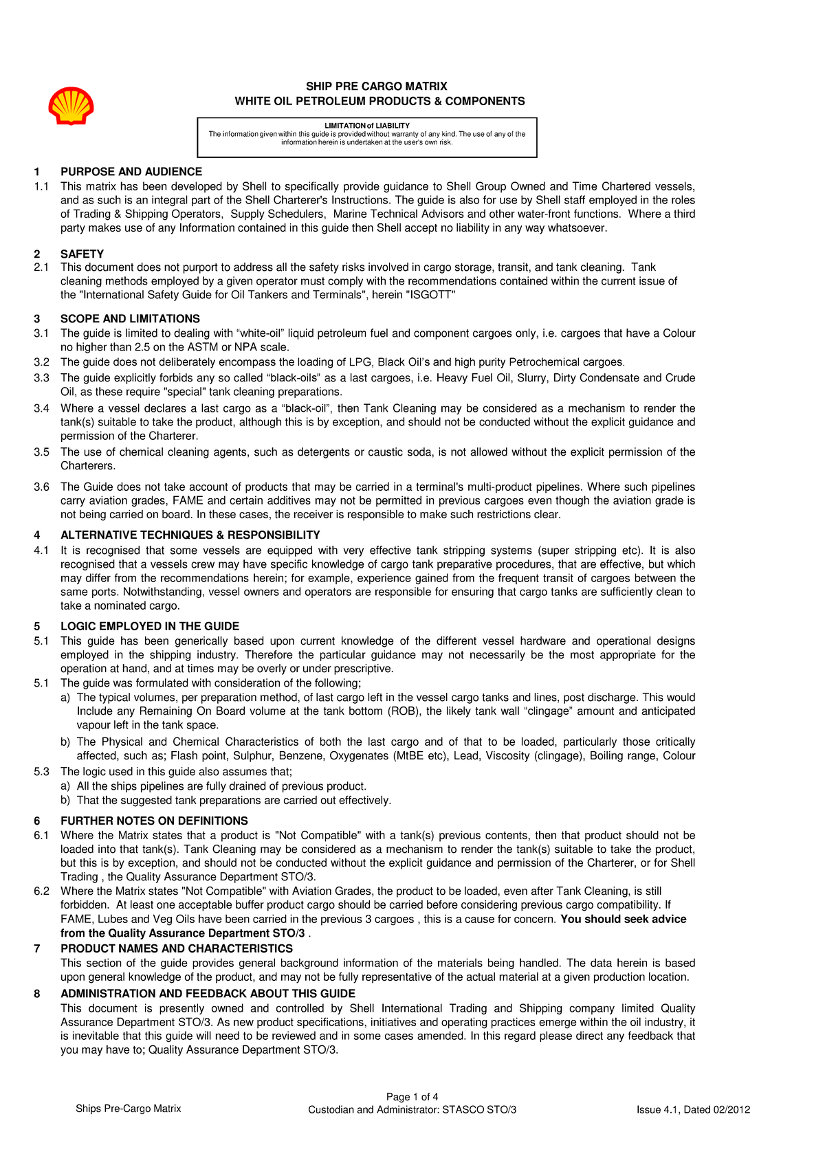 Shell pre cargo matrix 2012 - 1 PURPOSE AND AUDIENCE 1. 2 2. 3 3. 4 4 ...