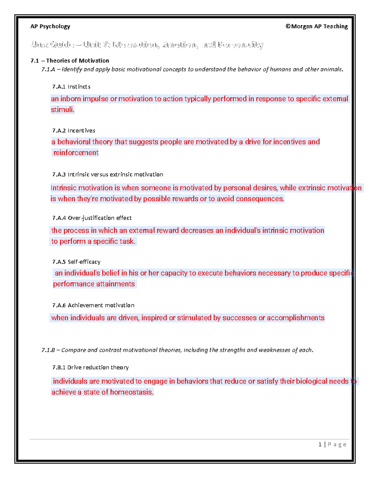 Kami Export - Ty Plinski - Unit Guide Assignment - Unit 7.docx - 7 – Theories of Motivation 7 .1 ...